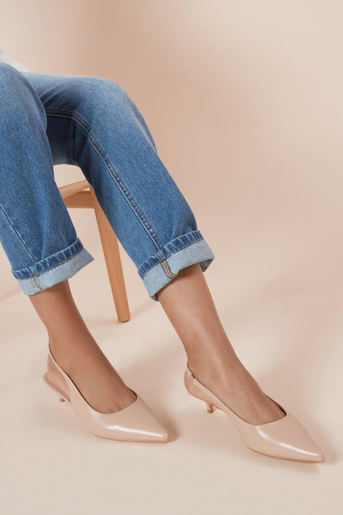 Dorothy Perkins Beige Faelina Faux Leather Slingback Kitten Heel Court ...