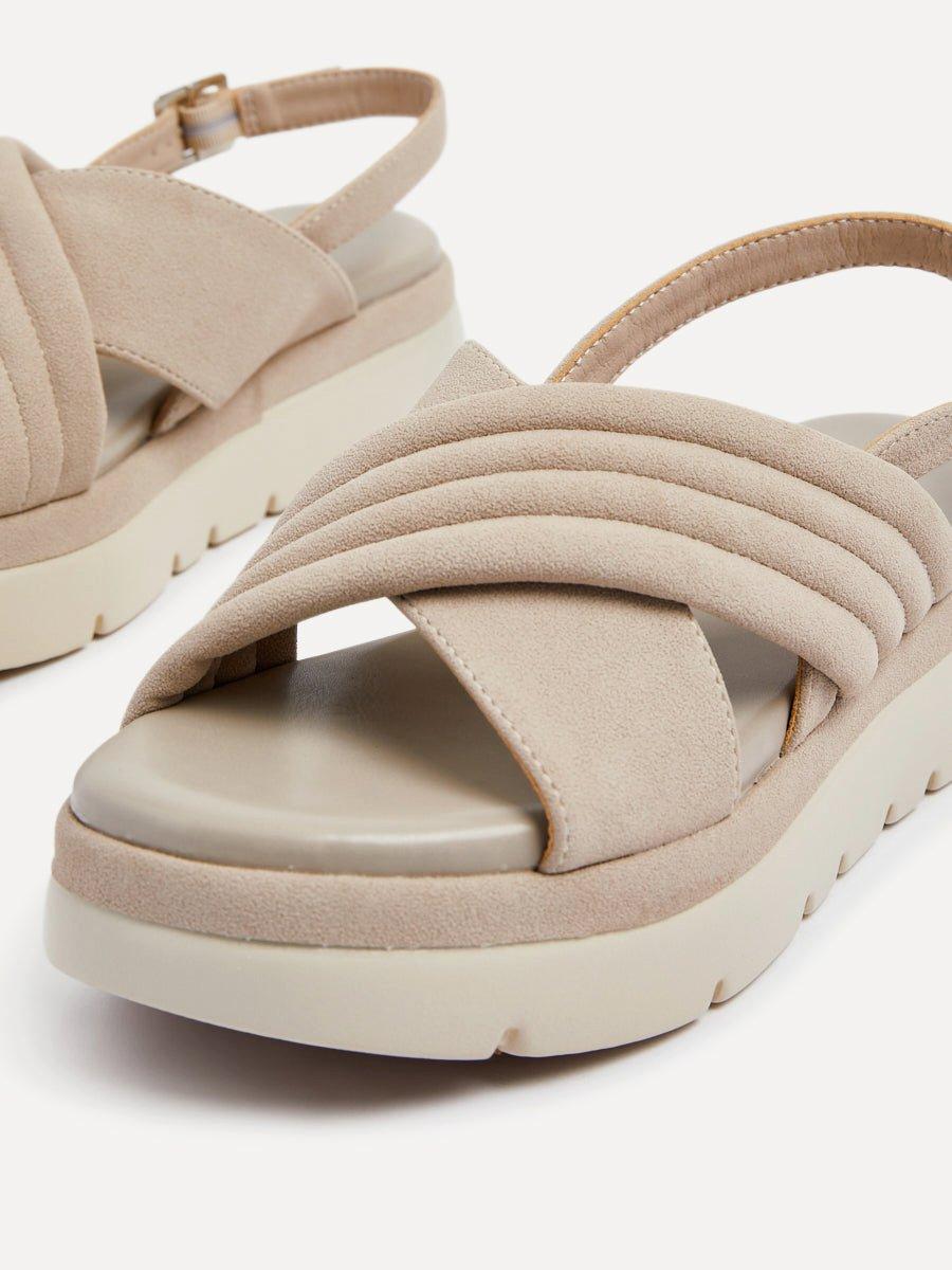 Linzi Nude Shae Stone Faux Nubuck Padded Crossover Flatform Sandals | PLT