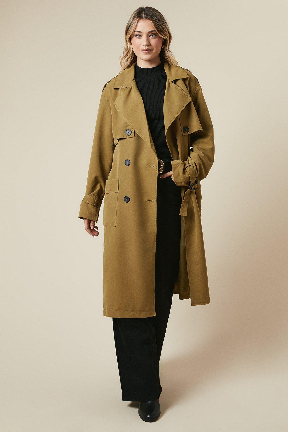 Dorothy Perkins Olive Belt Detail Trench Coat | PrettyLittleThing