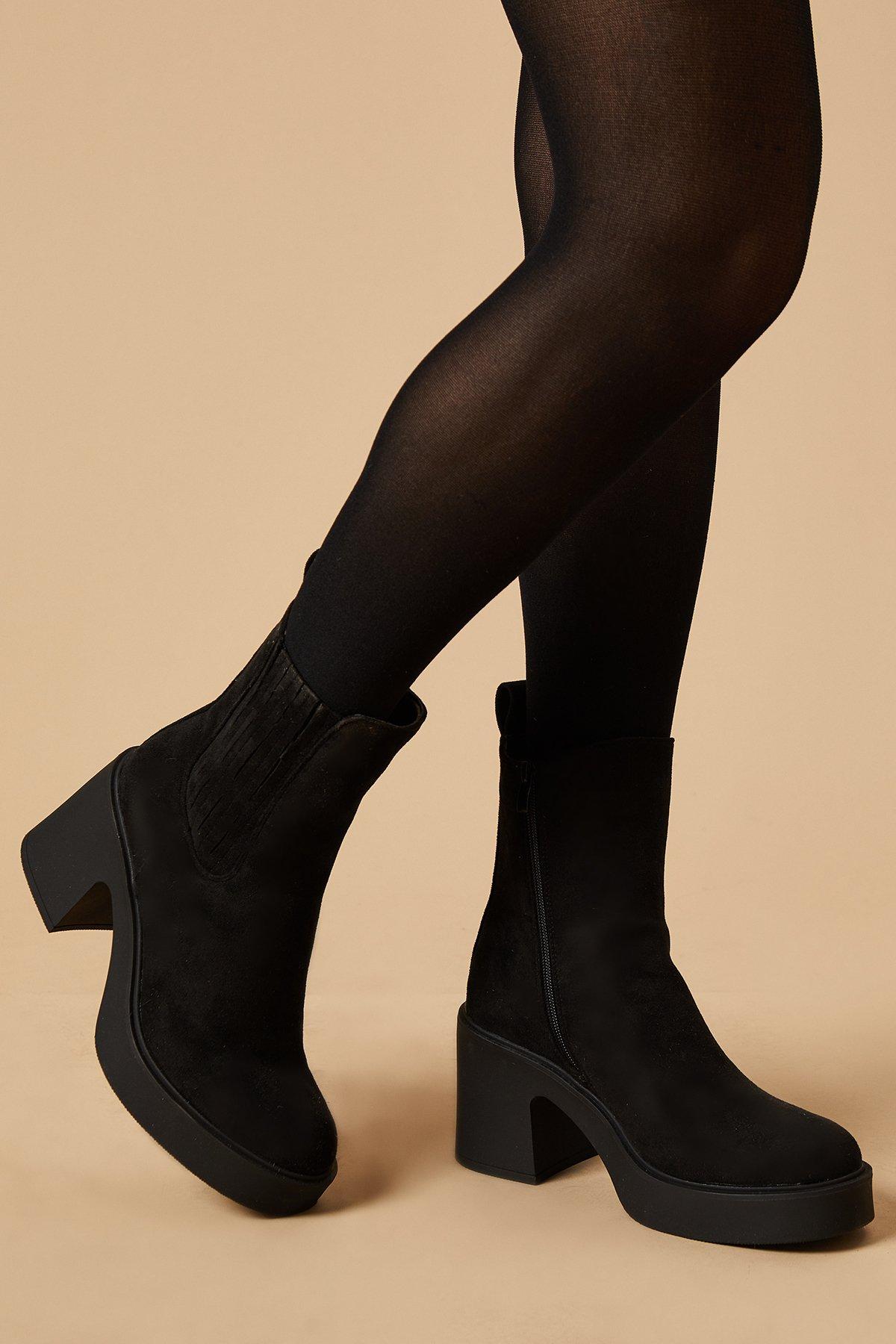 Oasis Natural Black Margary Faux Suede High Block Heel Platform Ankle ...