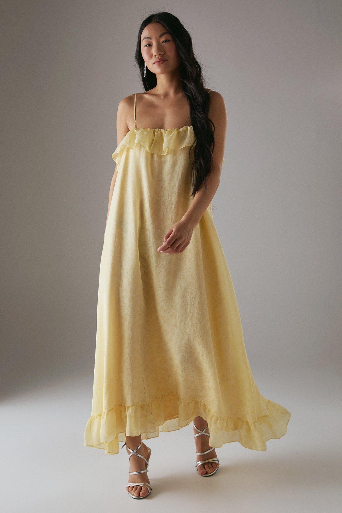 Warehouse Yellow Petite Rose Organza Strappy Frill Midi Sundress ...