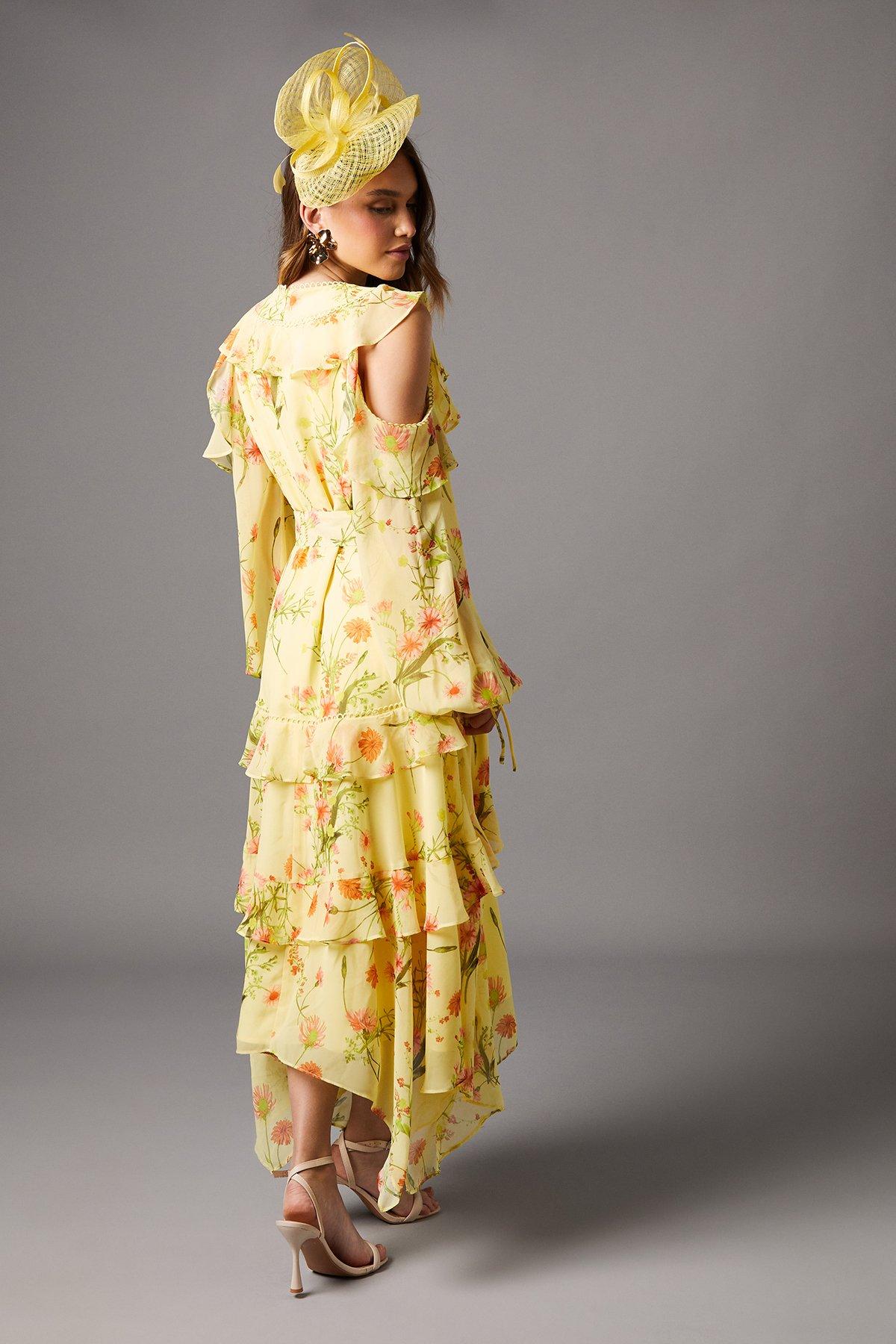 Coast Yellow Cut Out Ruffle Belted Midi Dress | PLT