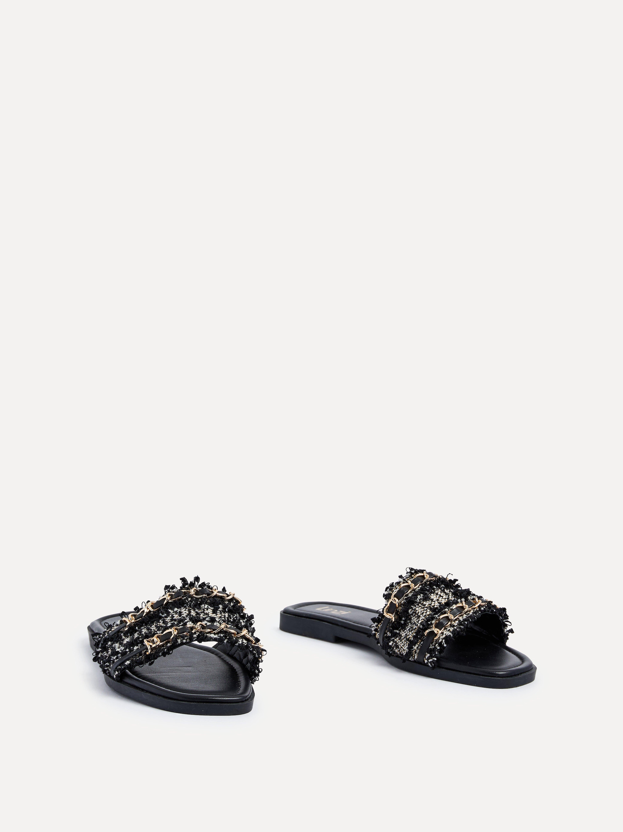 Linzi Black Lola Black Faux Leather Slider | PrettyLittleThing