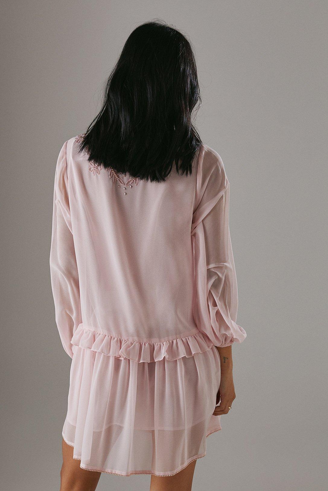 Warehouse Pale Pink Hand Embellished Chiffon Sequin Mini Smock Dress ...