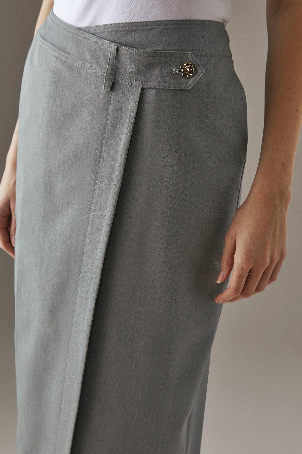 Warehouse Dark Grey Deconstructed Wrap Column Skirt | PrettyLittleThing