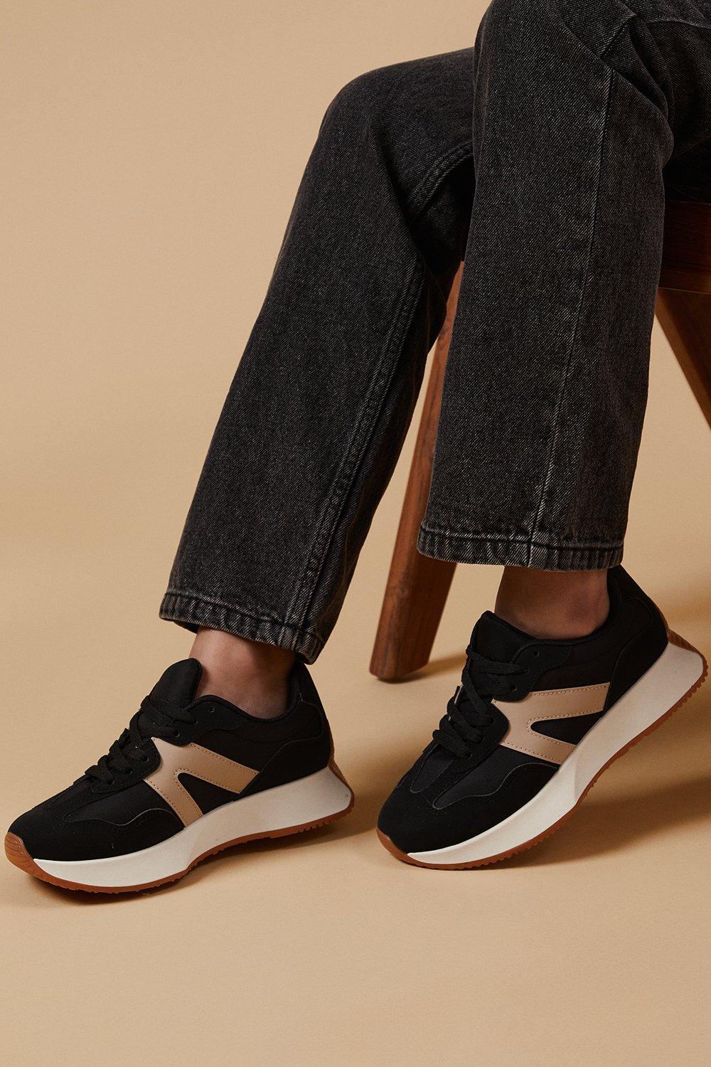 Oasis Natural Black Boston Faux Suede Lace Up Trainers | PrettyLittleThing