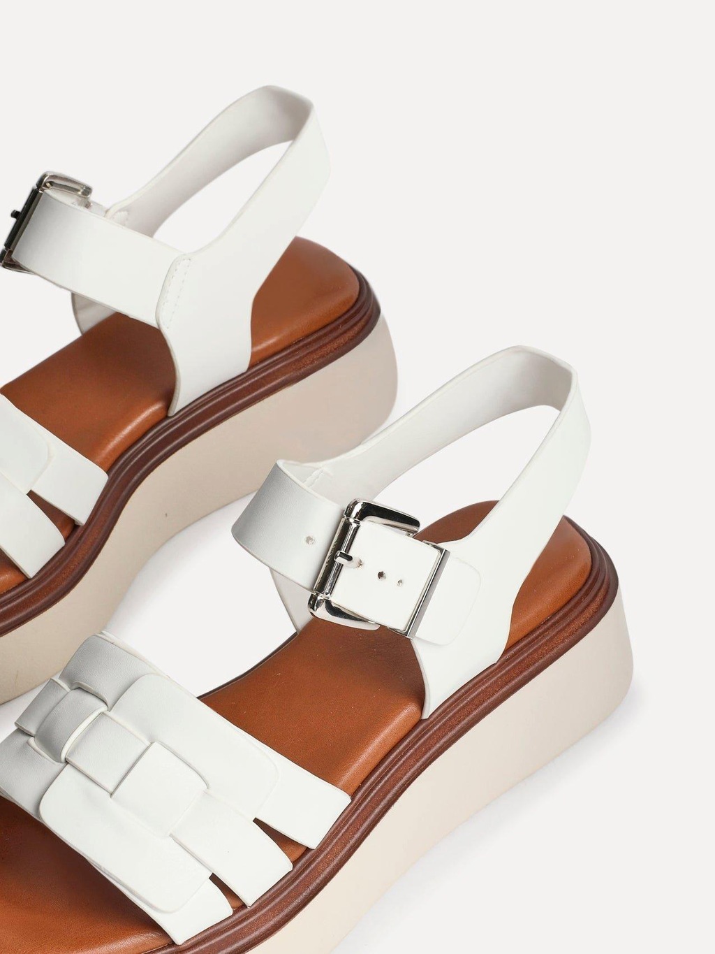 Linzi White Zuri White Faux Leather Flatform Sandals | PLT