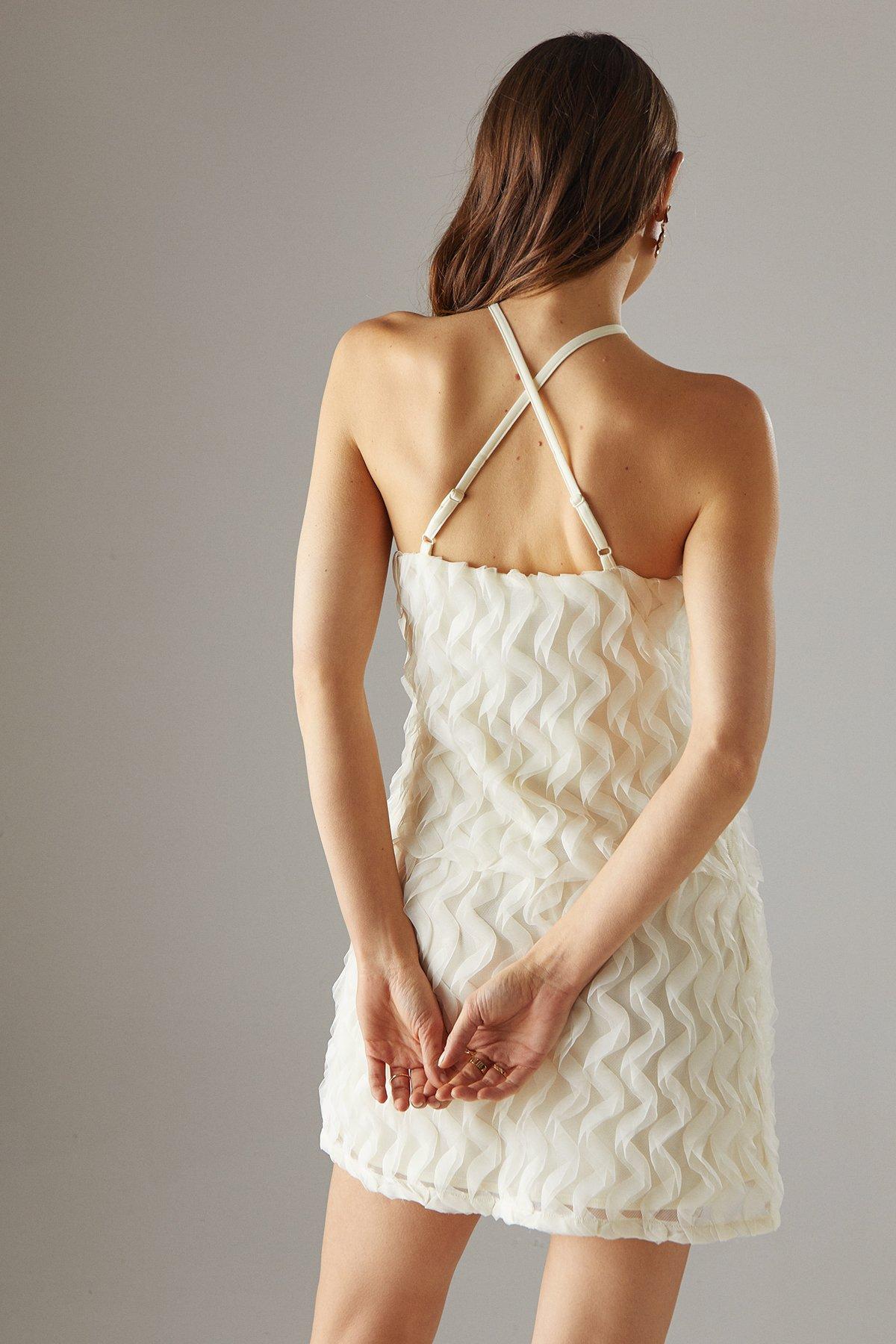 Warehouse Cream Hen Fluffy Halter Mini Dress | PLT