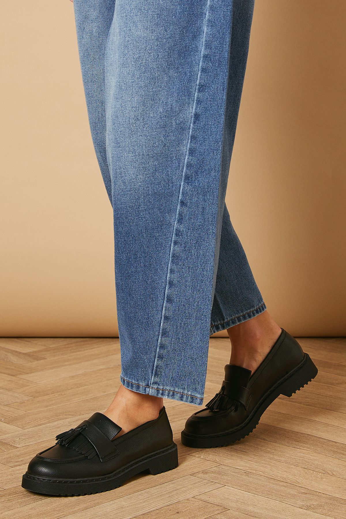 Oasis Black Lucinda Faux Leather Tassel Chunky Loafers | PLT