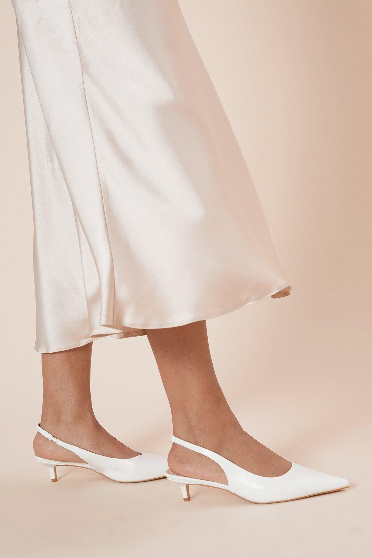 Dorothy Perkins White Faelina Faux Leather Slingback Kitten Heel Court ...