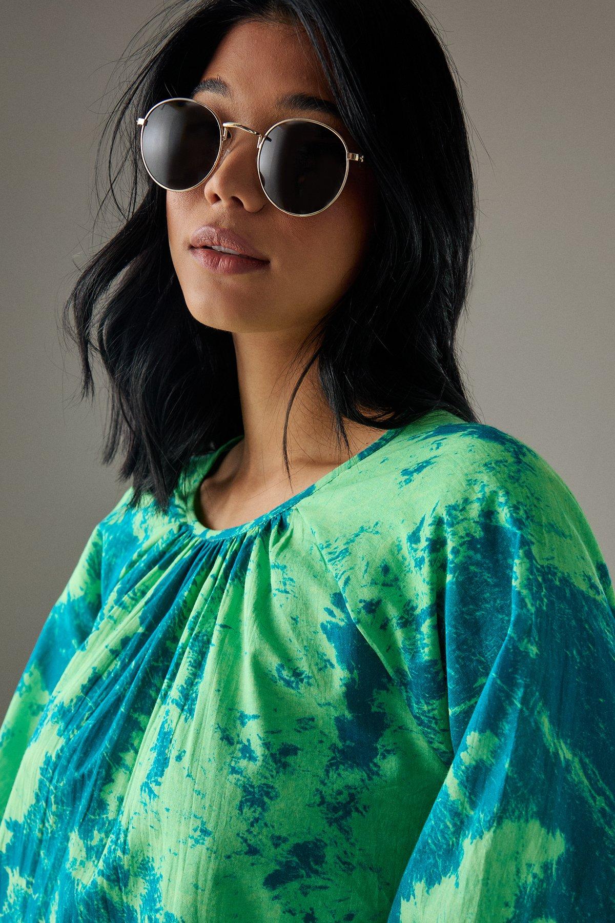 Warehouse Blue Cotton Trapeze Smock Midi Dress | PLT