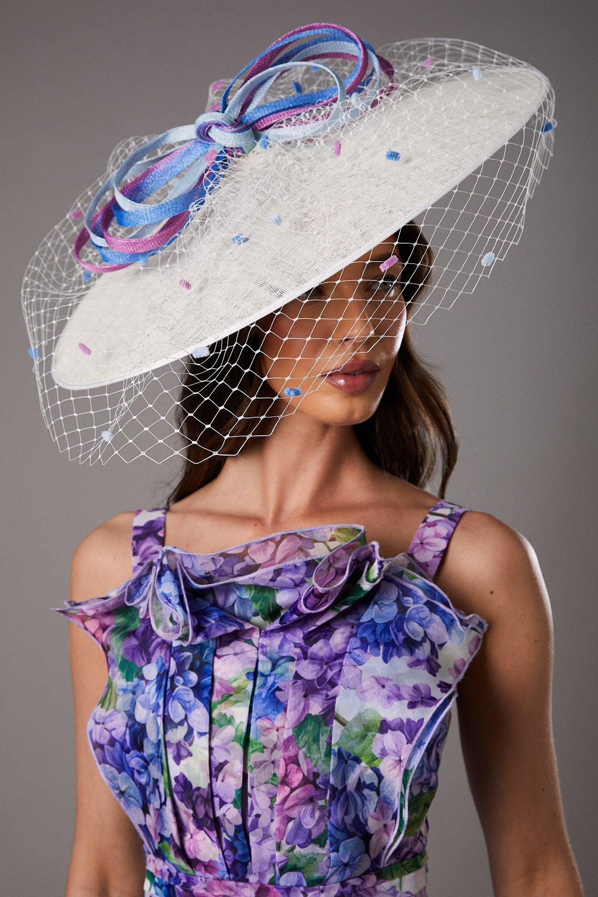 Coast Ivory Lisa Tan Bow And Mesh Wide Brim Hat | PLT