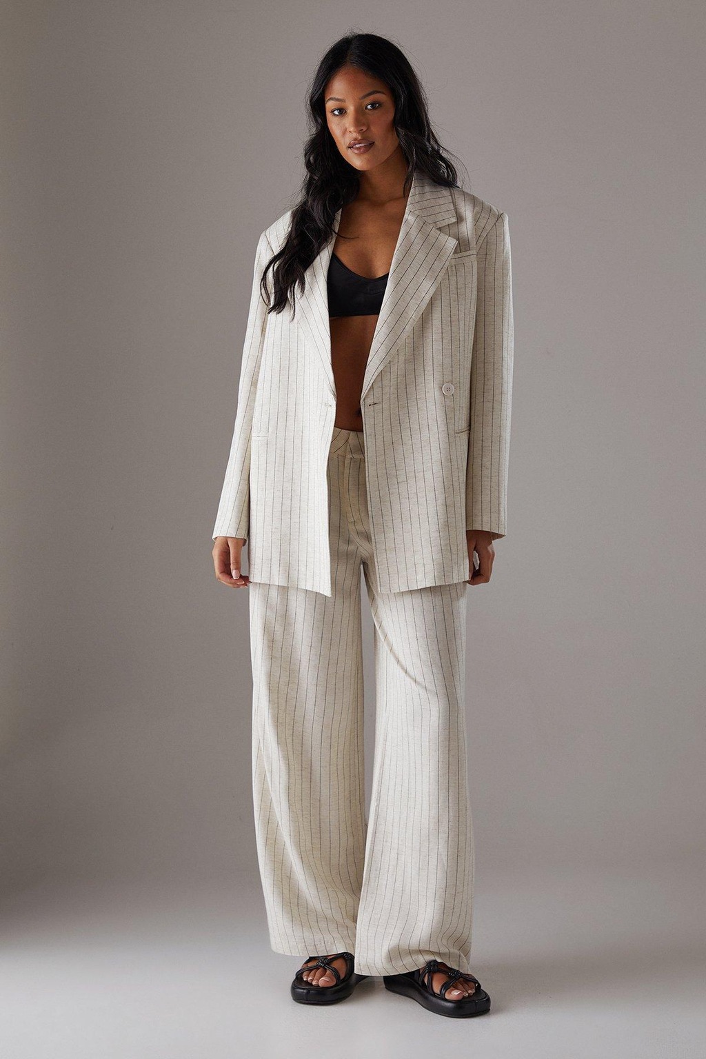 Warehouse Natural Linen Look Pinstripe Blazer | PLT