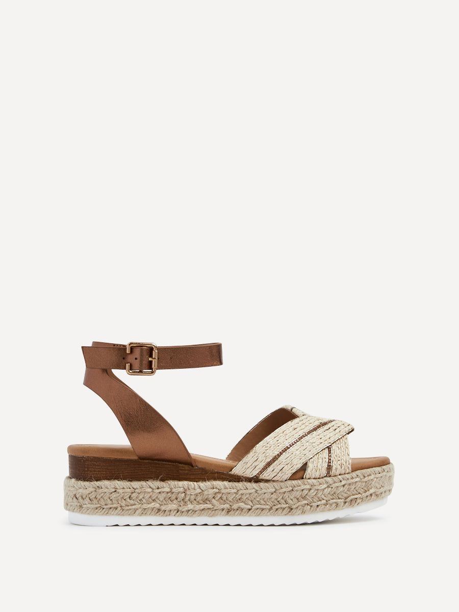 Linzi Rose Gold Hazel Bronze Faux Leather Raffia Espadrille Inspired Flatform Sandal | PLT