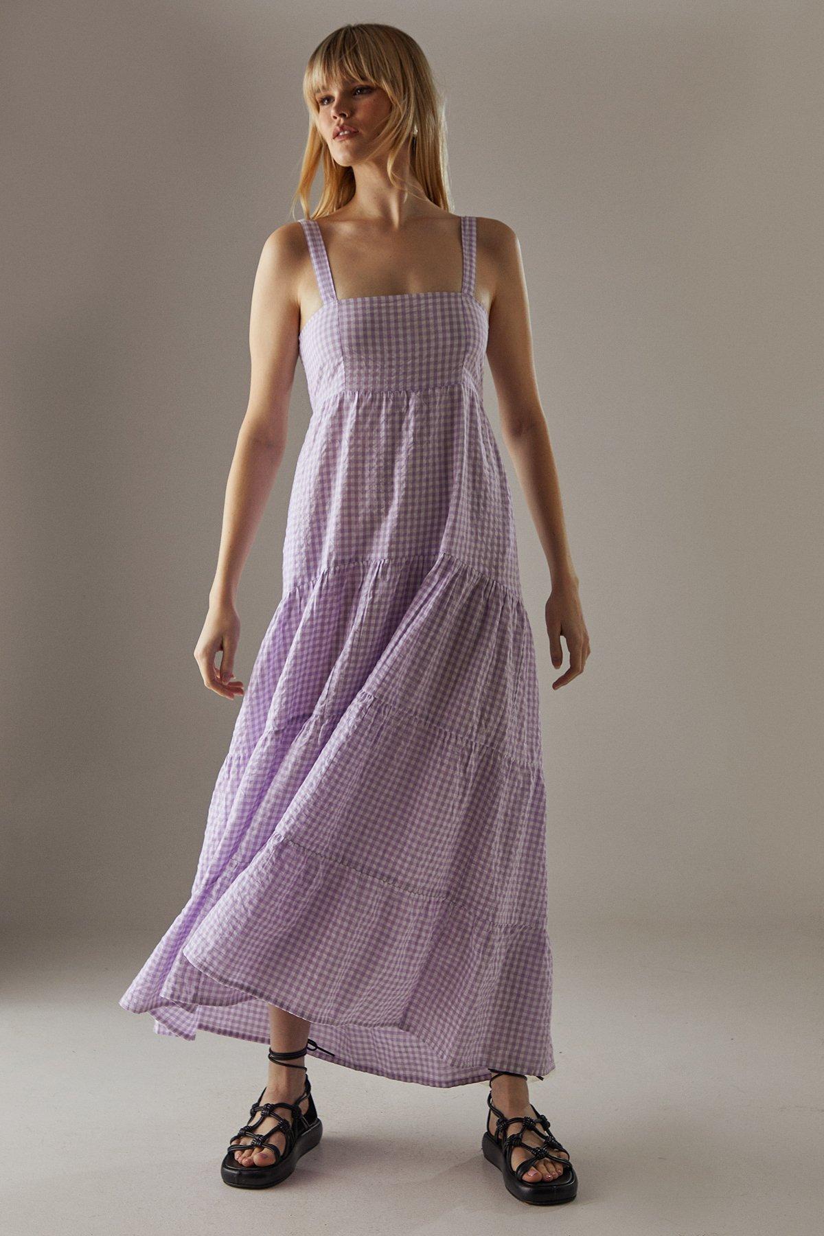 Warehouse Neutral Linen-Look Strappy Tie Back Tier Midi Sundress ...