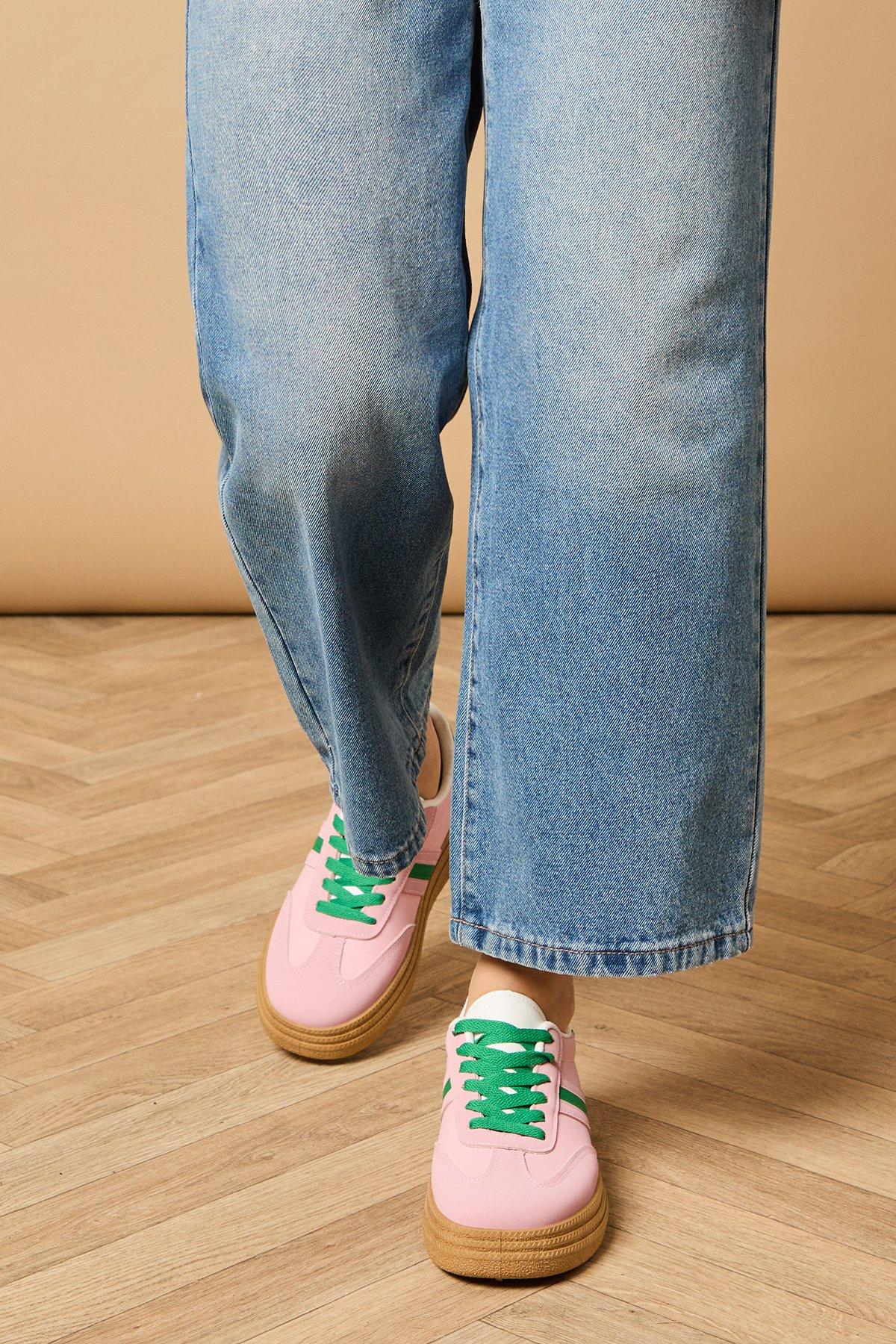 Oasis Pink Eudora Faux Leather Two Tone Platform Trainers ...