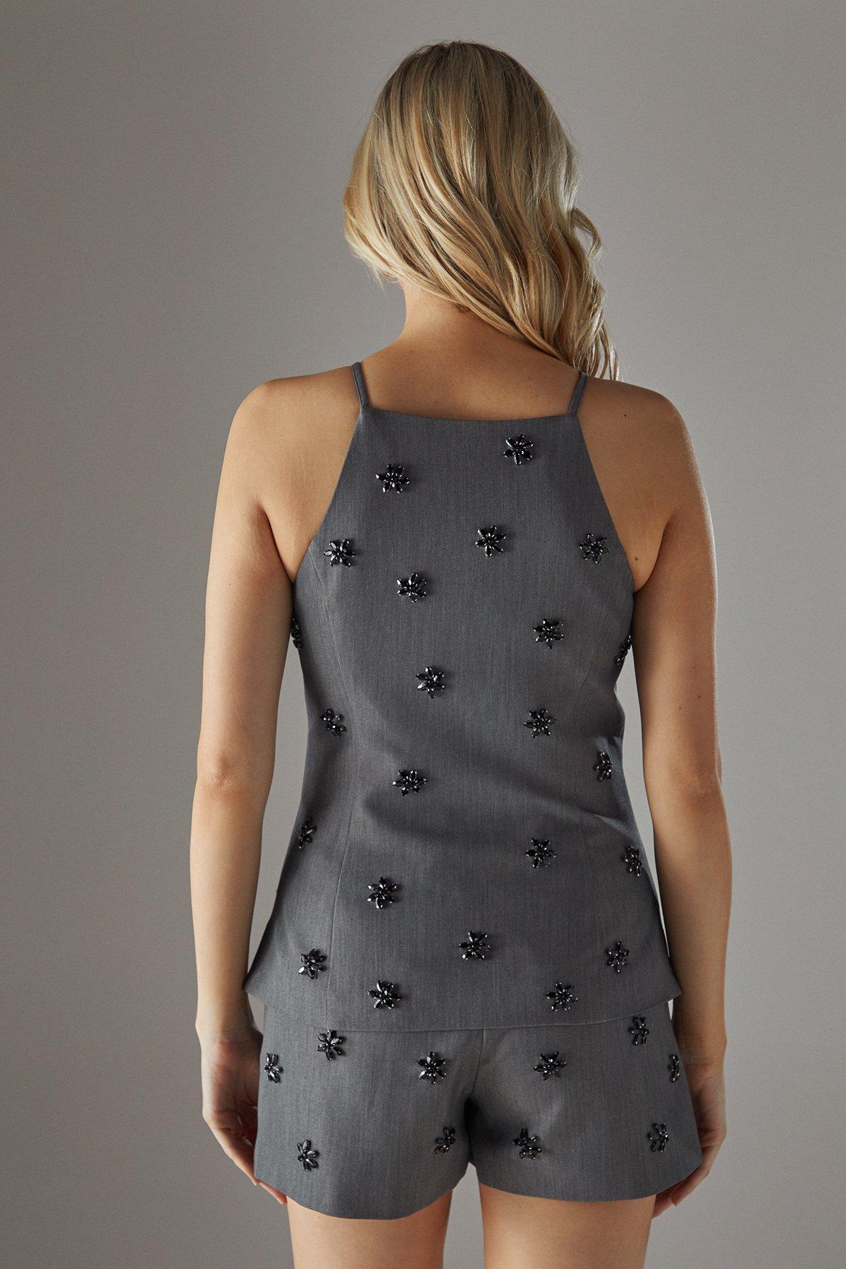 Warehouse Grey Embellished Square Neck Top | PrettyLittleThing