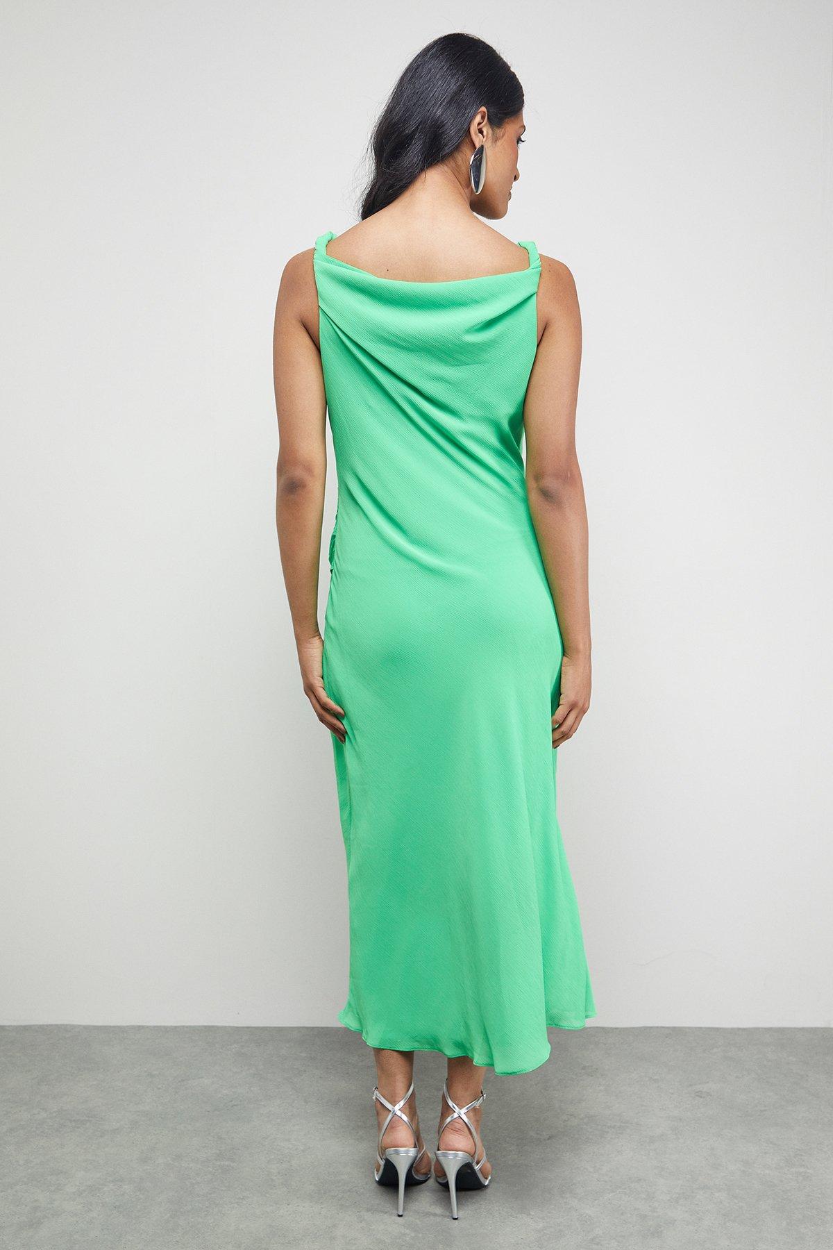 Warehouse Bright Green Tony Chiffon Cowl Button Wrap Midi Slip Dress ...