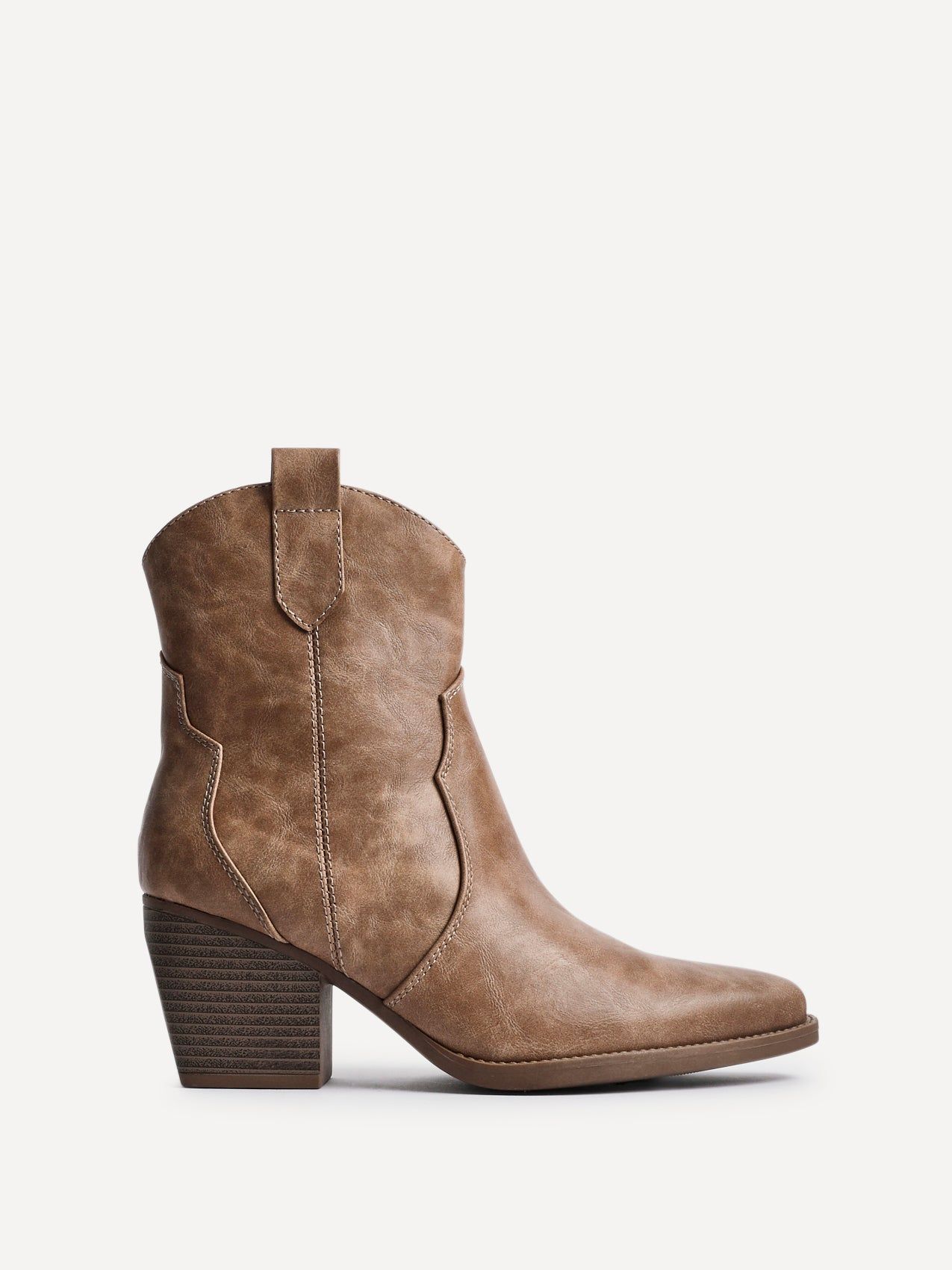 Linzi Brown Jessie Taupe Faux Leather Western Ankle Boot | PLT