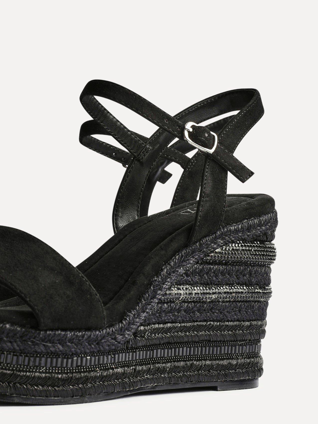Linzi Black Icon Black Faux Suede Embellished Wedge | PLT