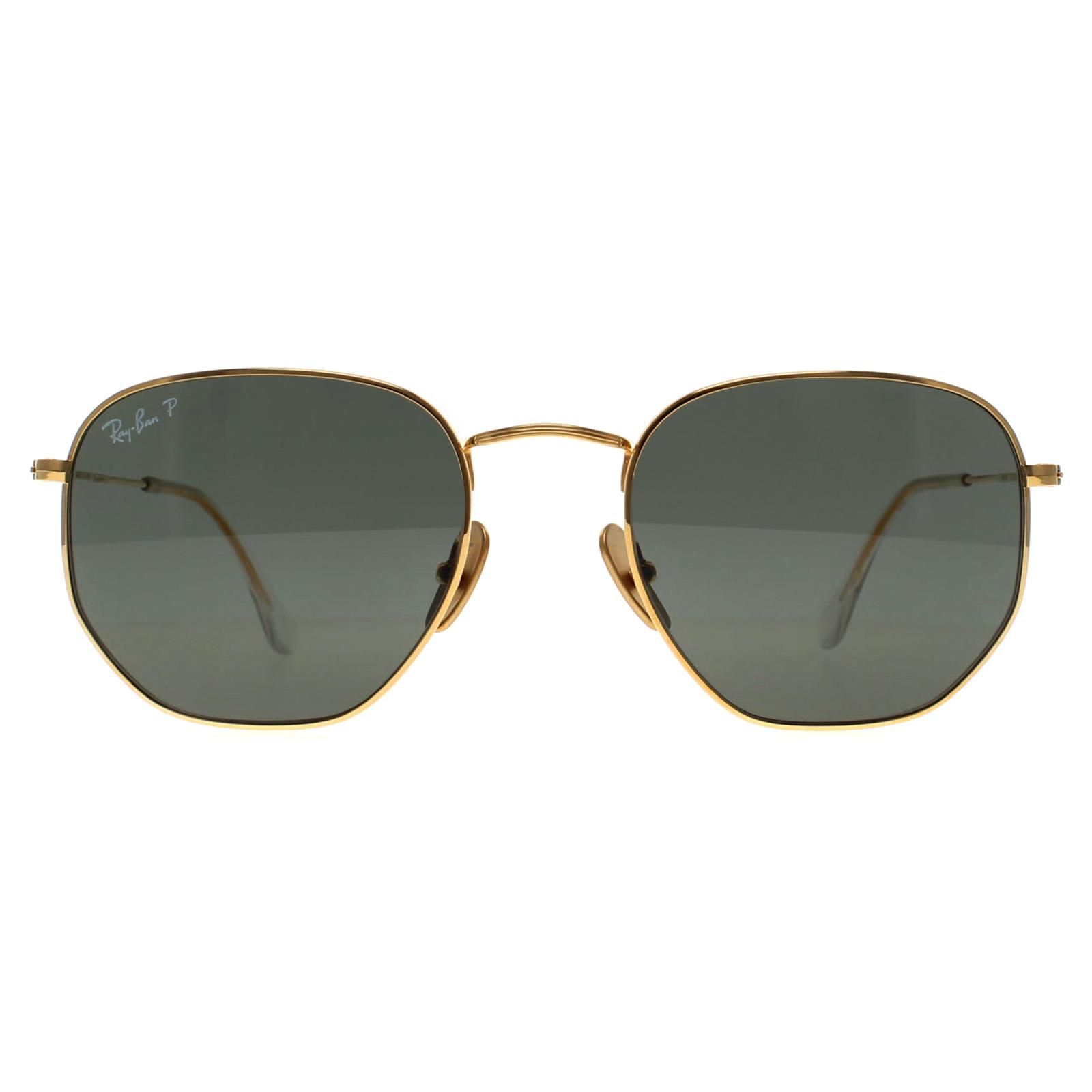 Ray-Ban Gold Square Polished Gold Green G-15 Polarized Hexagonal ...