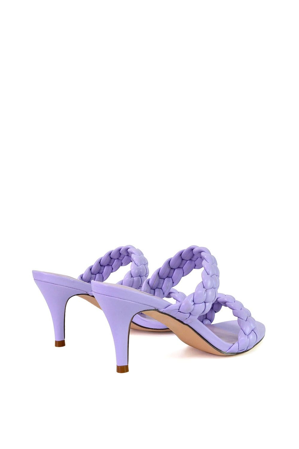 XY London Lilac 'Marsha' Square Toe Woven Strap Sandals Mid High Heel ...