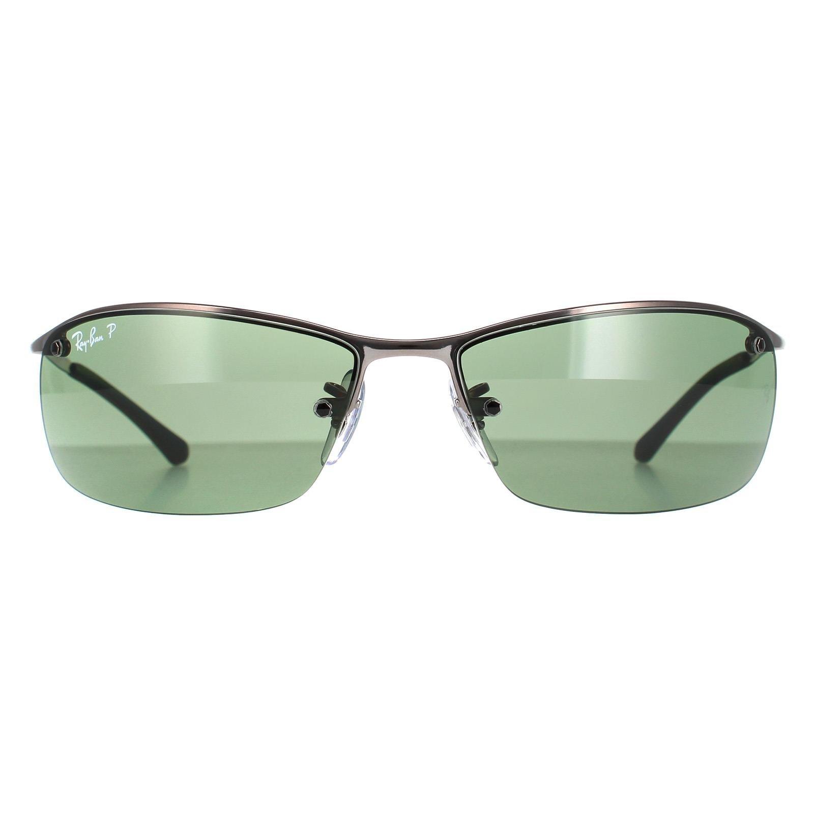 Ray-Ban Grey Wrap Gunmetal Polarized Green Top Bar 3183 Sunglasses | PLT