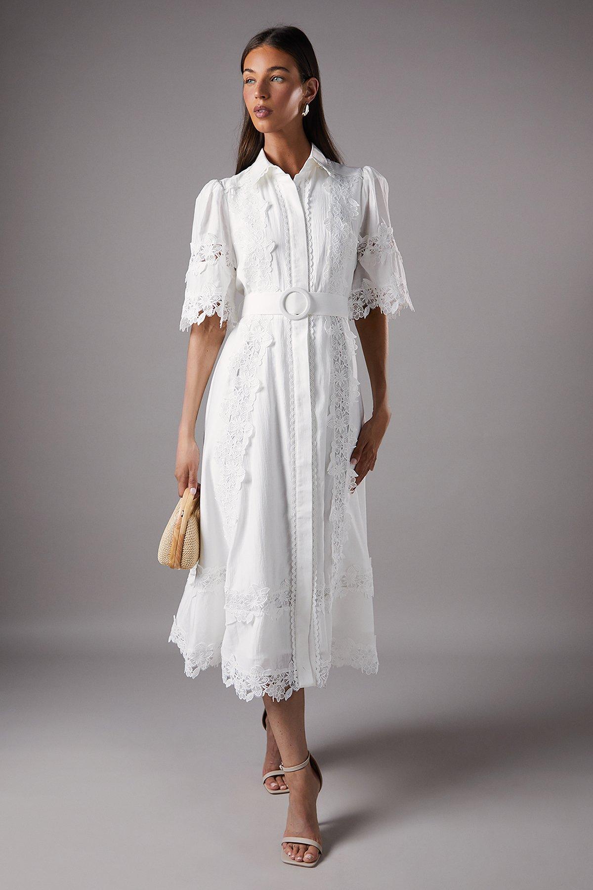 Coast Ivory Lace Panelled Belted Shirt Dress | PLT