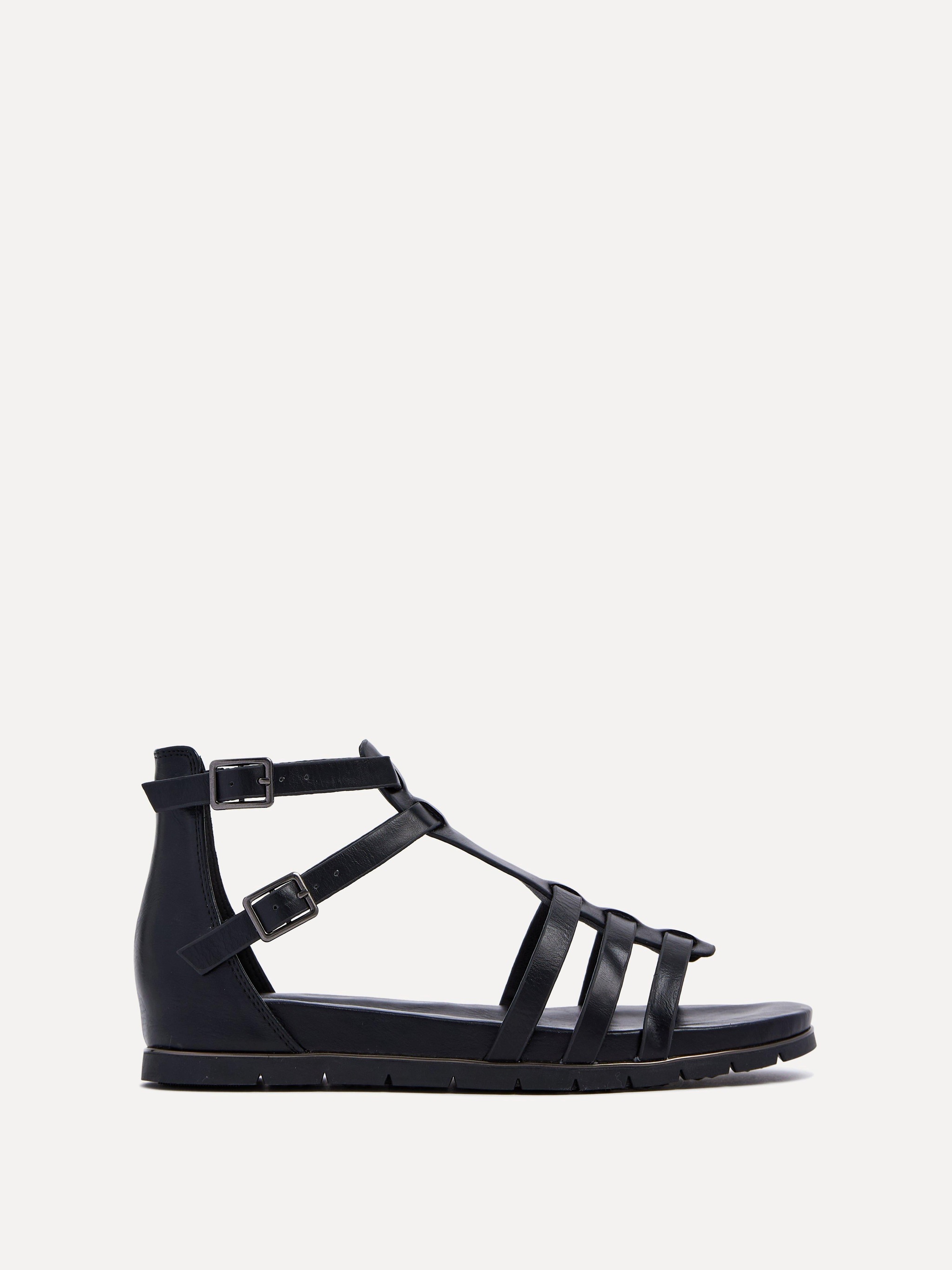 Linzi Black Tour Black Faux Leather Gladiator Style T Bar Sandals | PLT