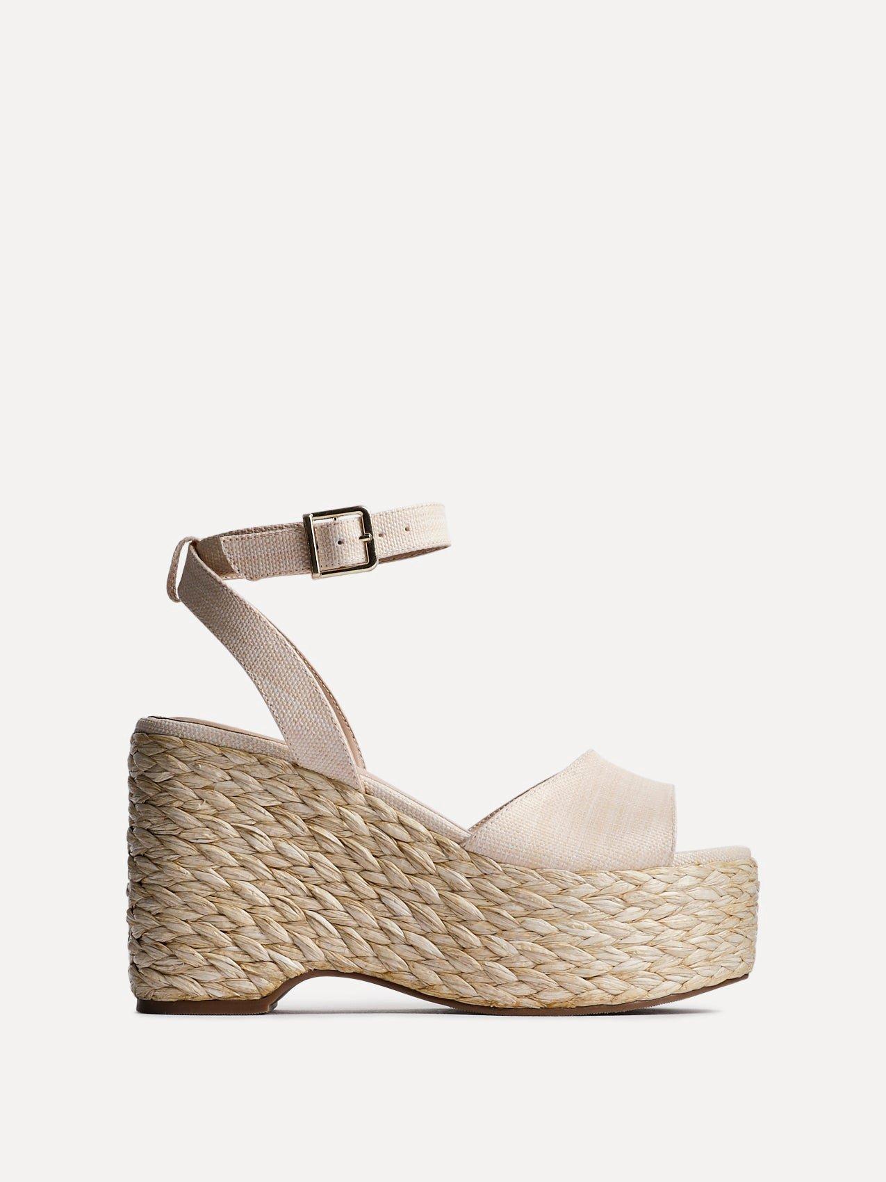 Linzi Beige Pacific Beige Textured Espadrille Platform Wedge | PLT
