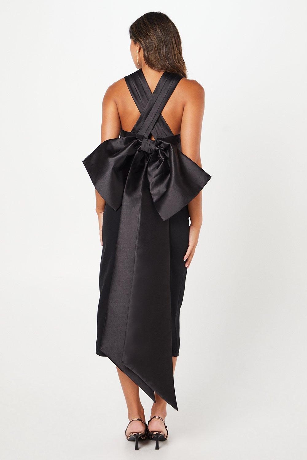 Coast Black Cross Over Front Bow Back Midi Dress | PrettyLittleThing