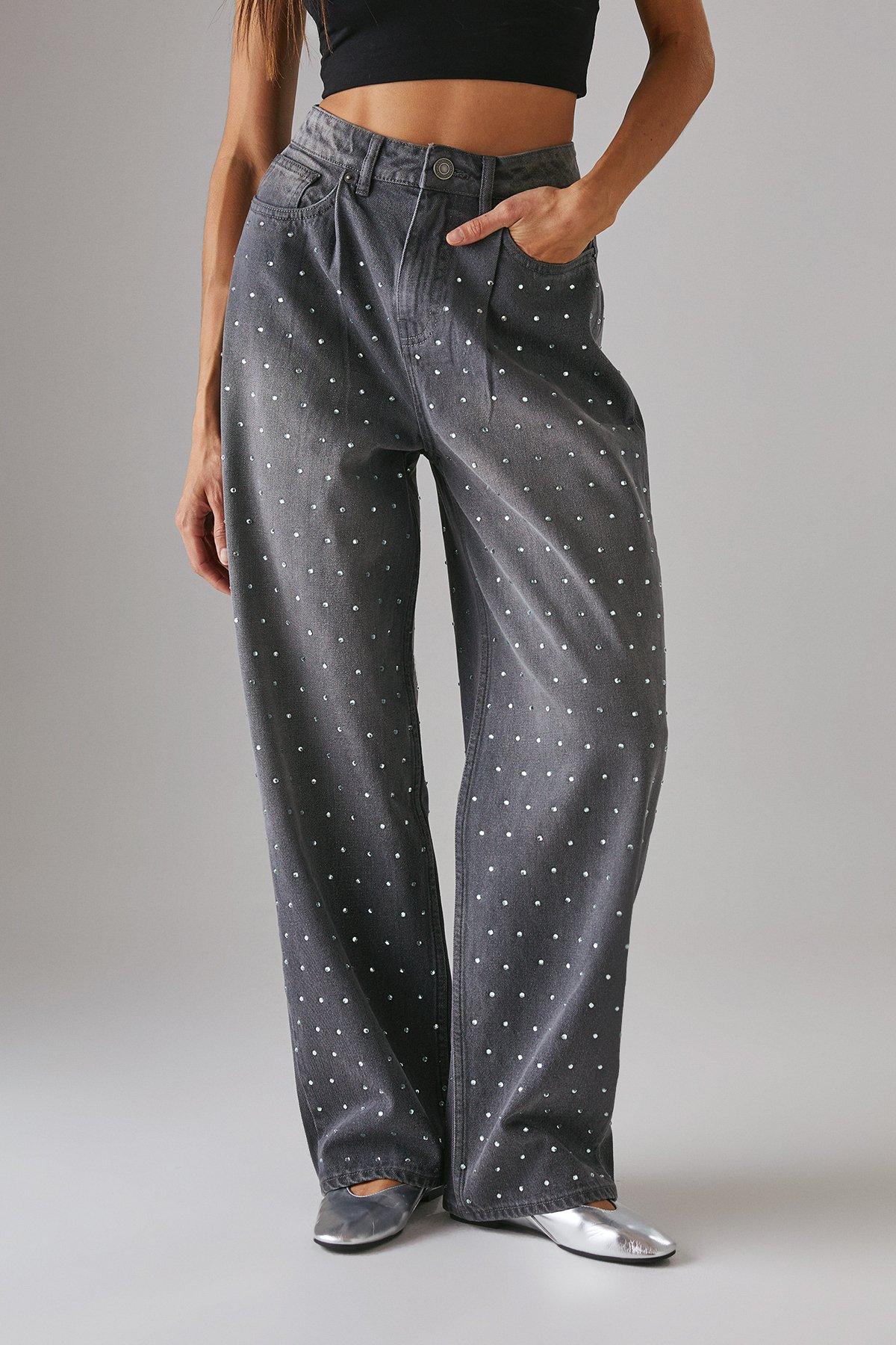 Warehouse Ash Grey Hotfix Embellished Denim Boyfriend Jean | PLT