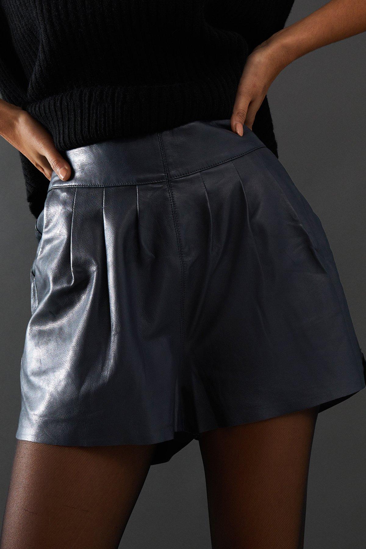 Warehouse Petrol Real Leather Mini Runner Shorts | PLT