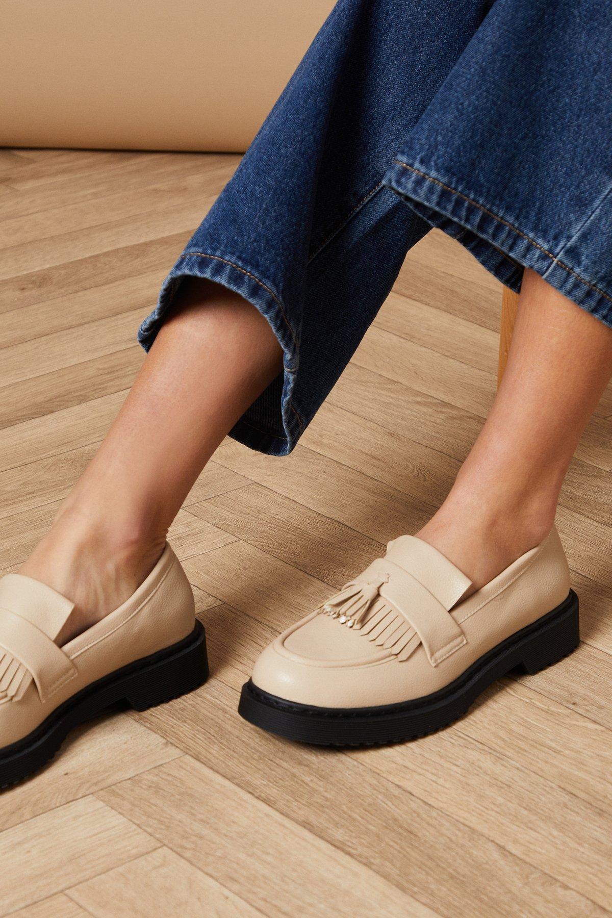 Oasis Beige Lucinda Faux Leather Tassel Chunky Loafers | PLT