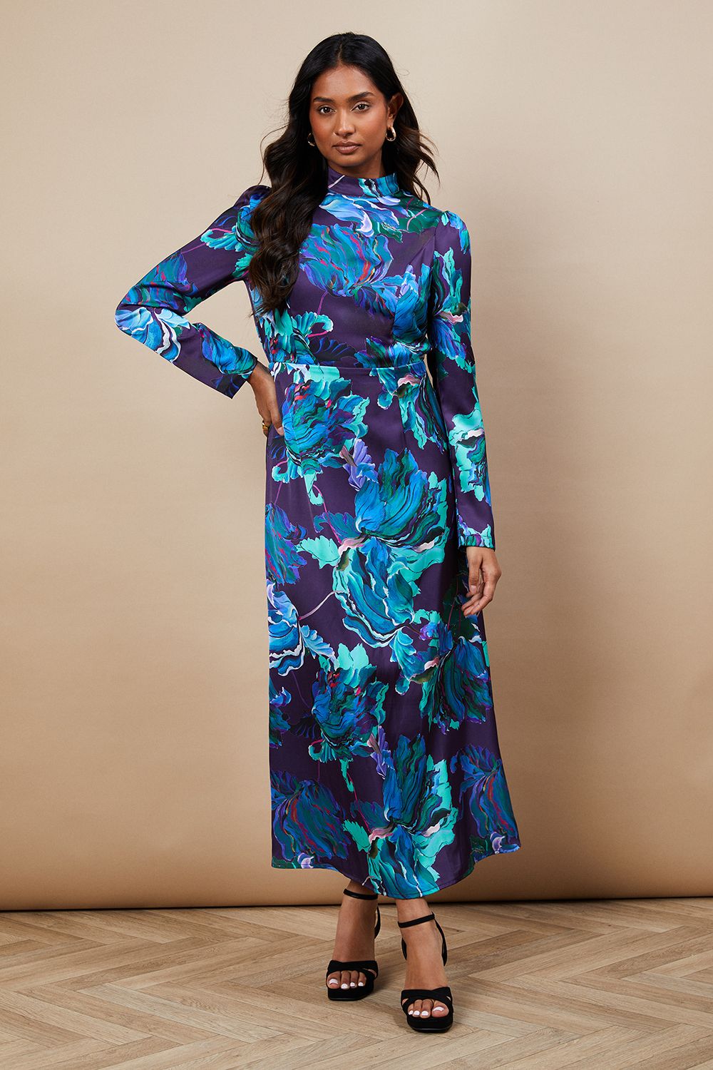 Oasis Green Occasion Floral Open Back Midaxi Dress | PLT