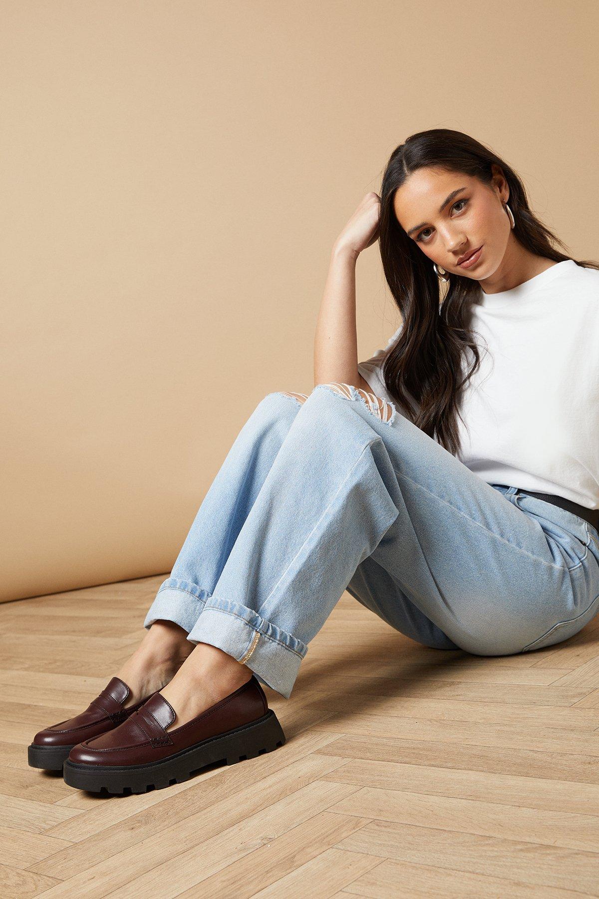 Oasis Burgundy Brit Faux Patent Leather Chunky Penny Loafers | PLT