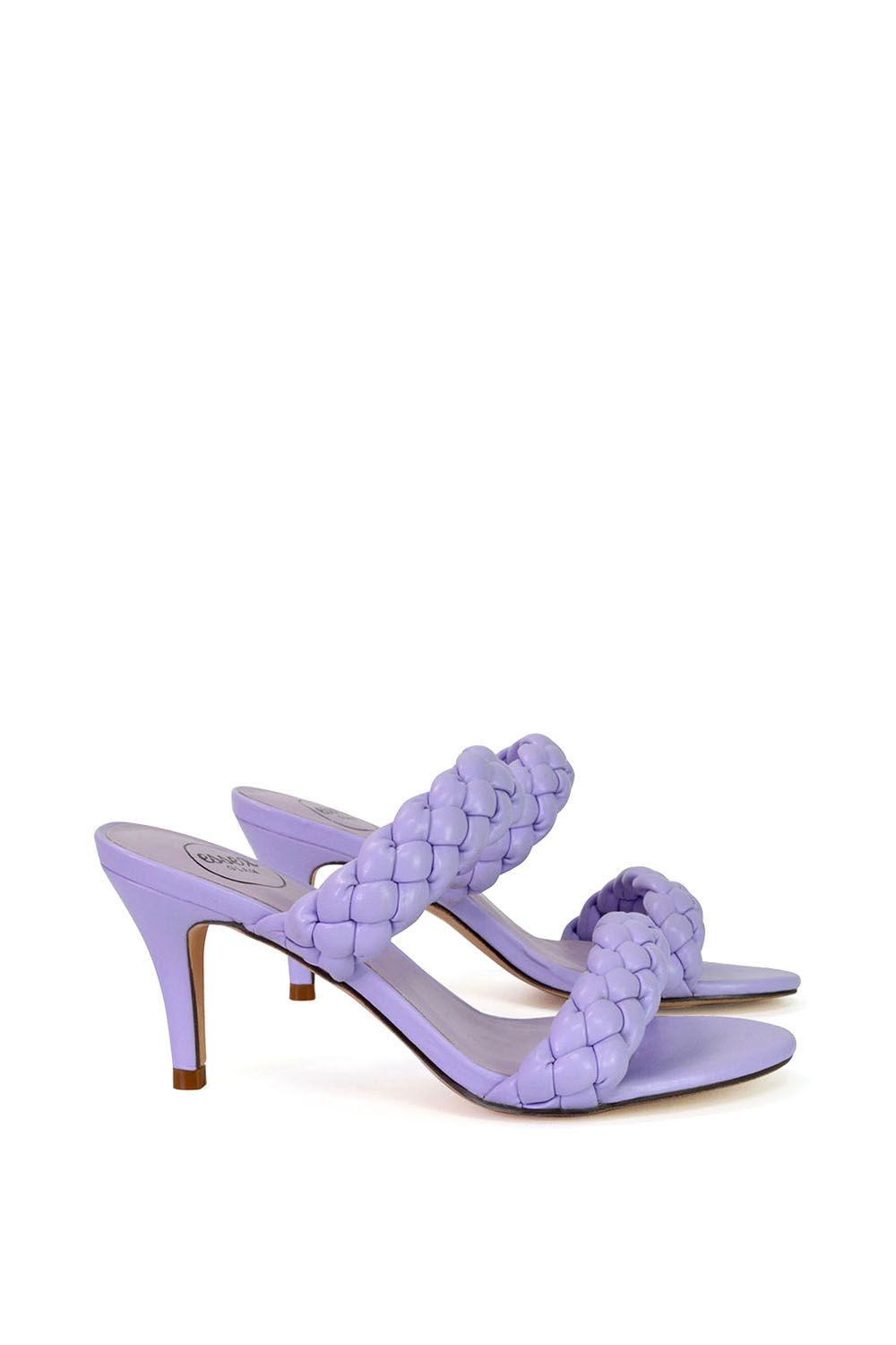 XY London Lilac 'Marsha' Square Toe Woven Strap Sandals Mid High Heel ...