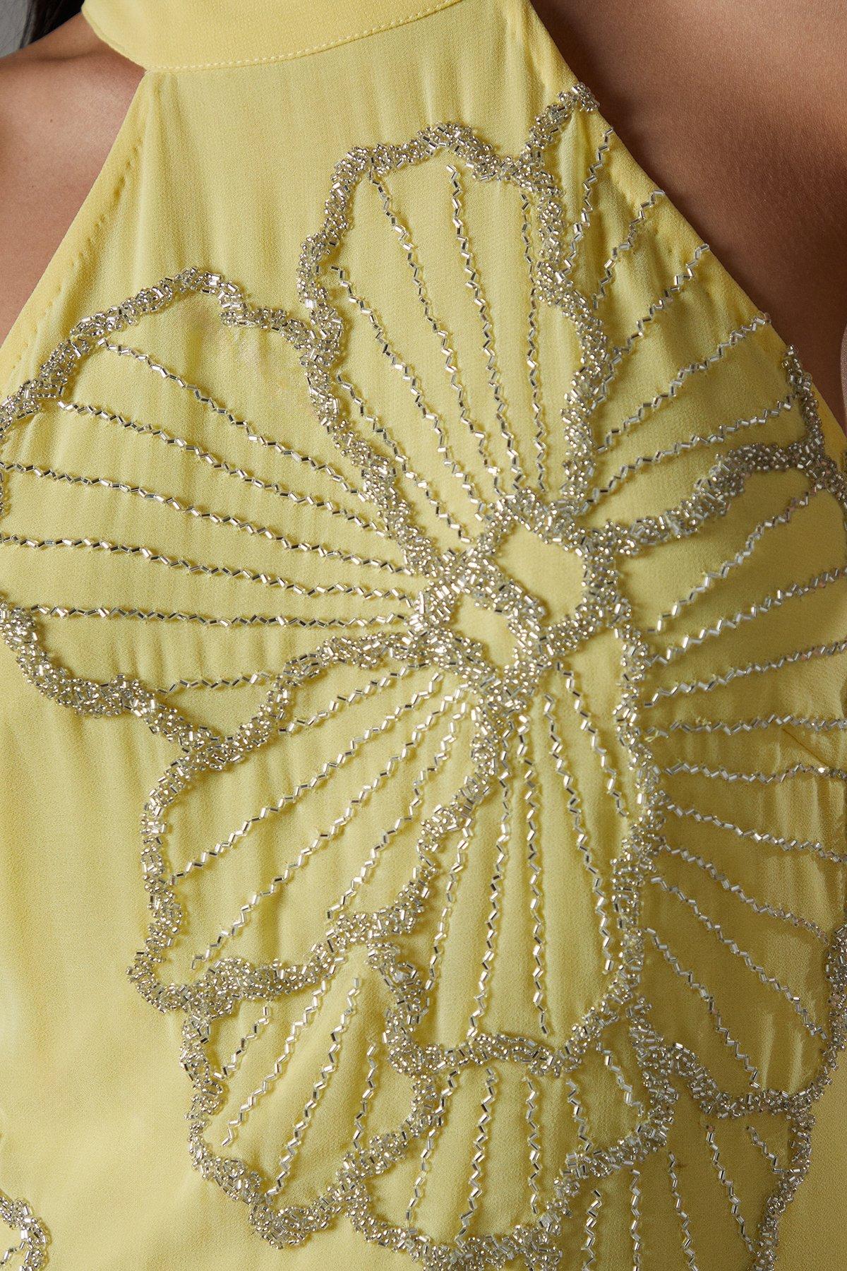 Coast Yellow Embellished Maxi Dress With Godet Pleats | PrettyLittleThing