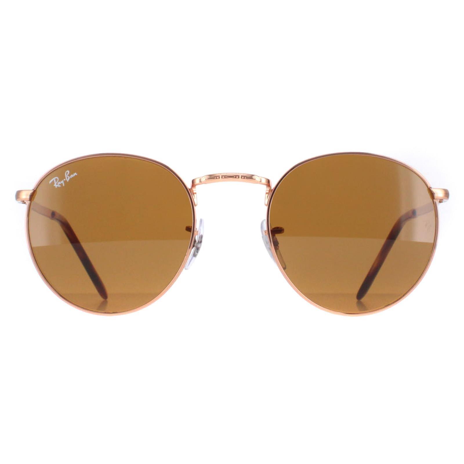 Ray-Ban Gold Round Rose Gold Brown RB3637 New Round | PrettyLittleThing