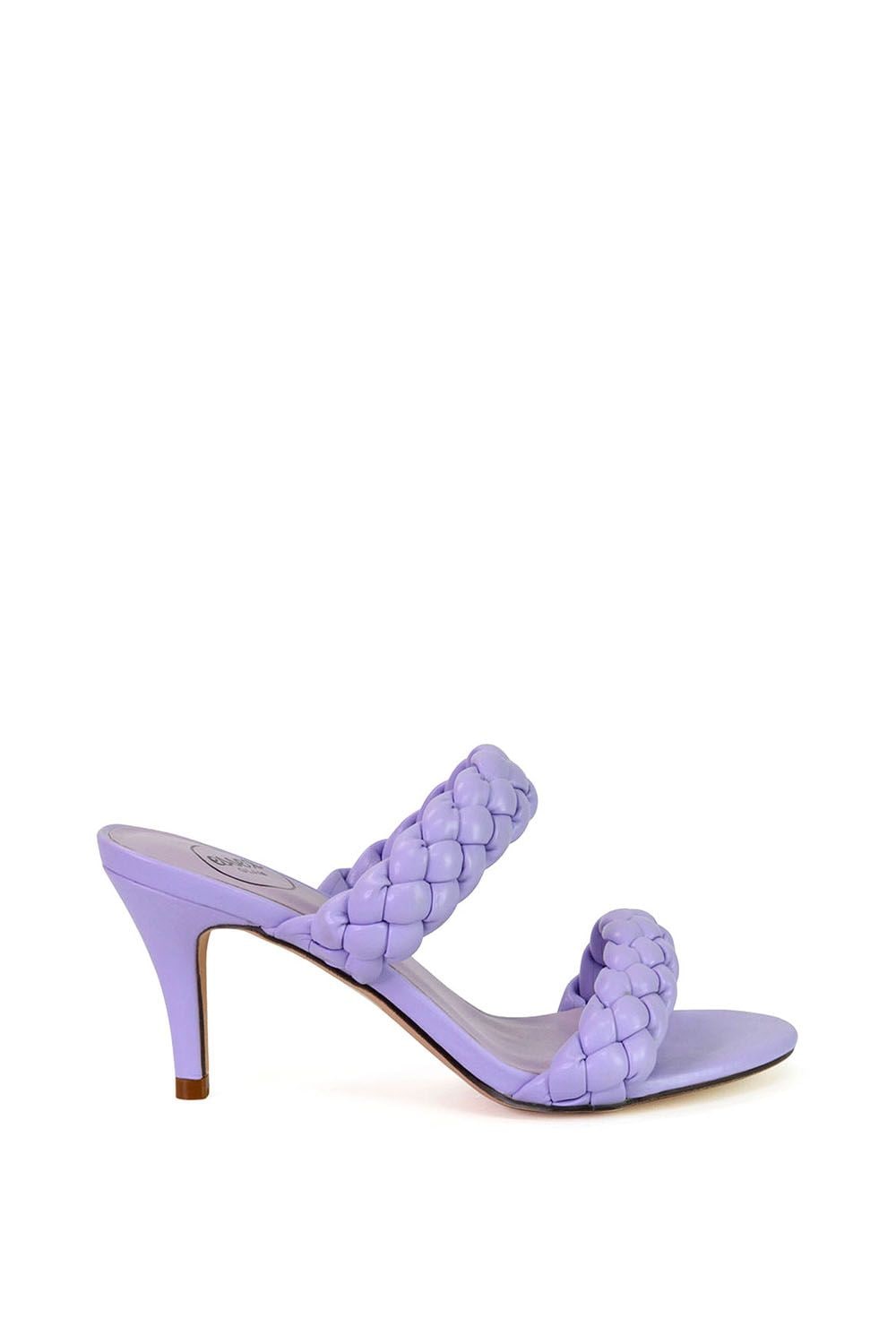 XY London Lilac 'Marsha' Square Toe Woven Strap Sandals Mid High Heel ...