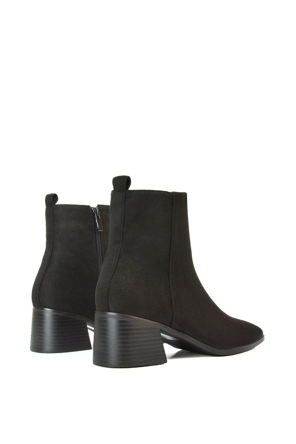 XY London Jet Black 'Angela' Square Toe Low Heel Ankle Booties With ...