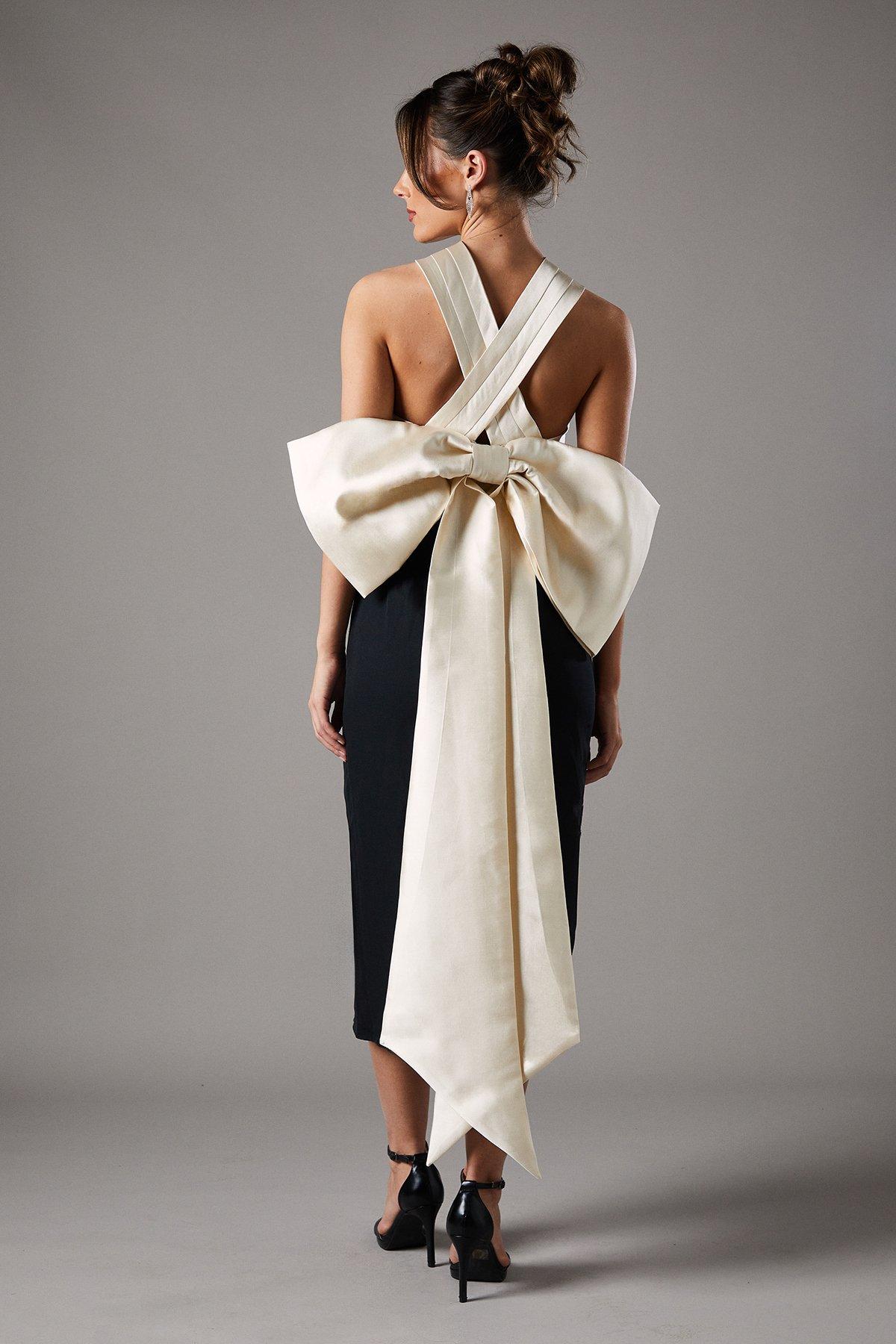 Coast Mono Cross Over Front Bow Back Midi Dress | PLT