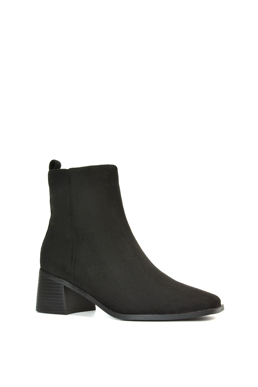 XY London Jet Black 'Angela' Square Toe Low Heel Ankle Booties With ...
