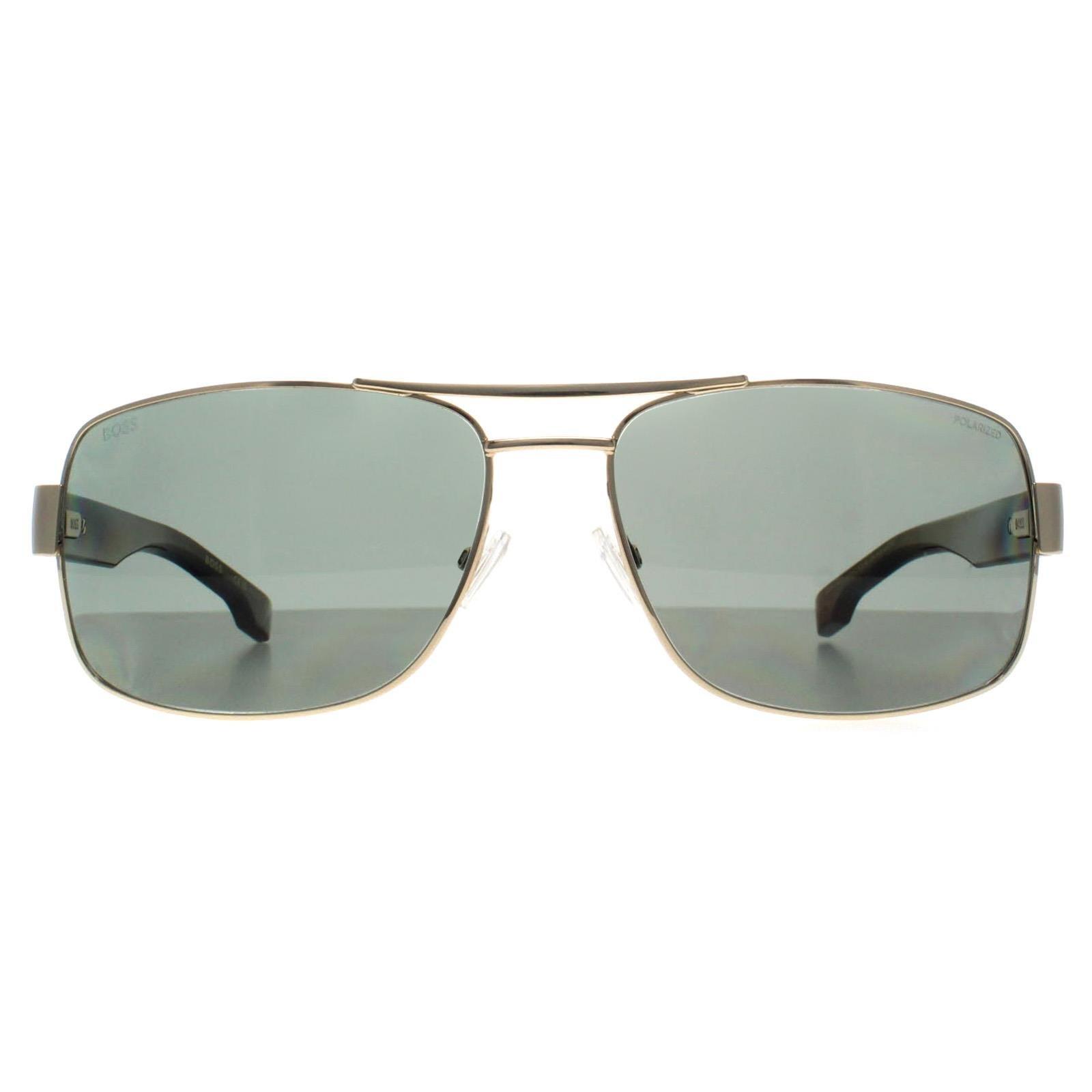 Hugo Boss Gold Rectangle Gold Havana Green Polarized BOSS 1761/S | PLT