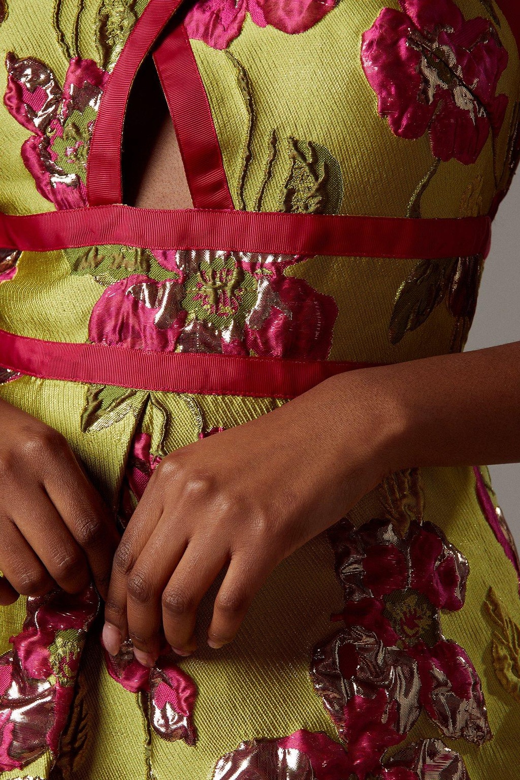 Coast Chartreuse Cross Neck Jacquard Dress | PLT