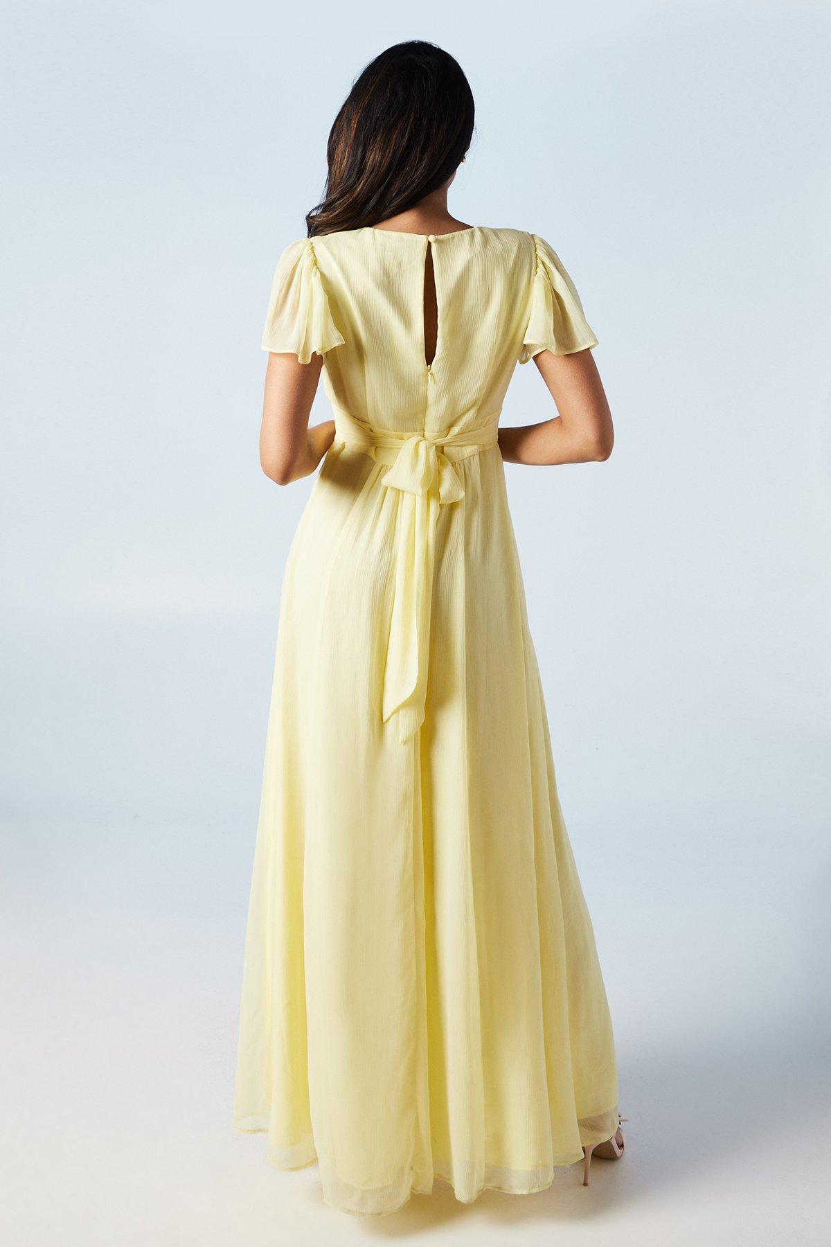 Coast Lemon Angel Sleeve Georgette Bridesmaid Maxi Dress | PLT