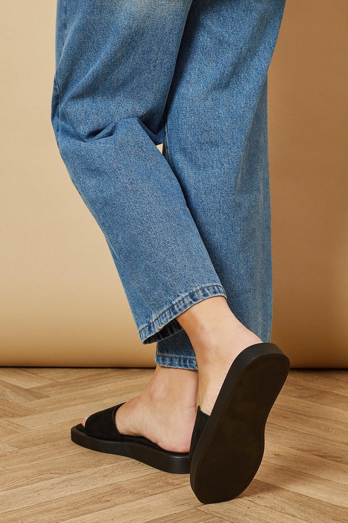 Oasis Natural Black Briar Faux Suede Low Flatform Sliders ...