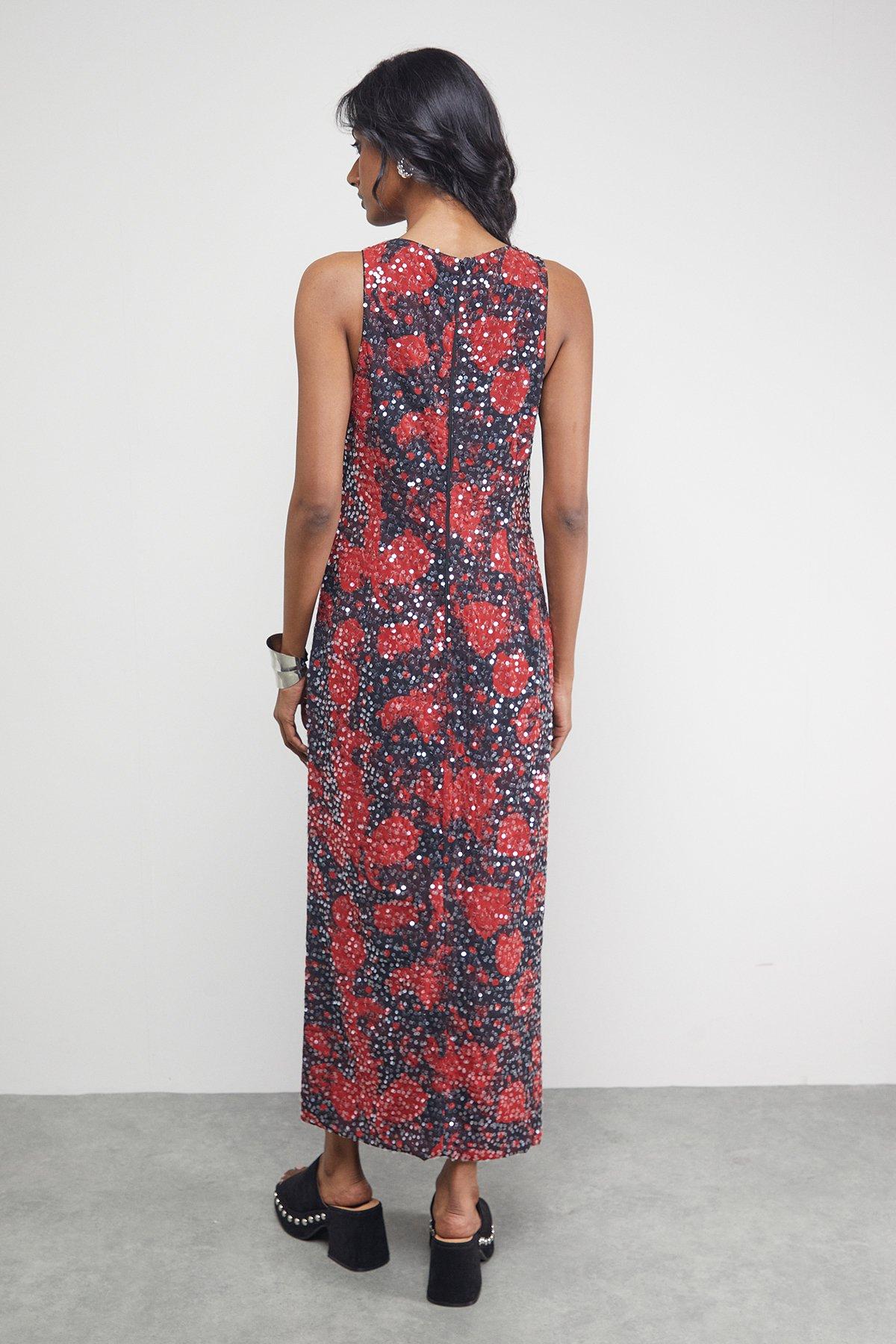 Warehouse Multi Sequin Embellished Racer Midi Dress | PrettyLittleThing