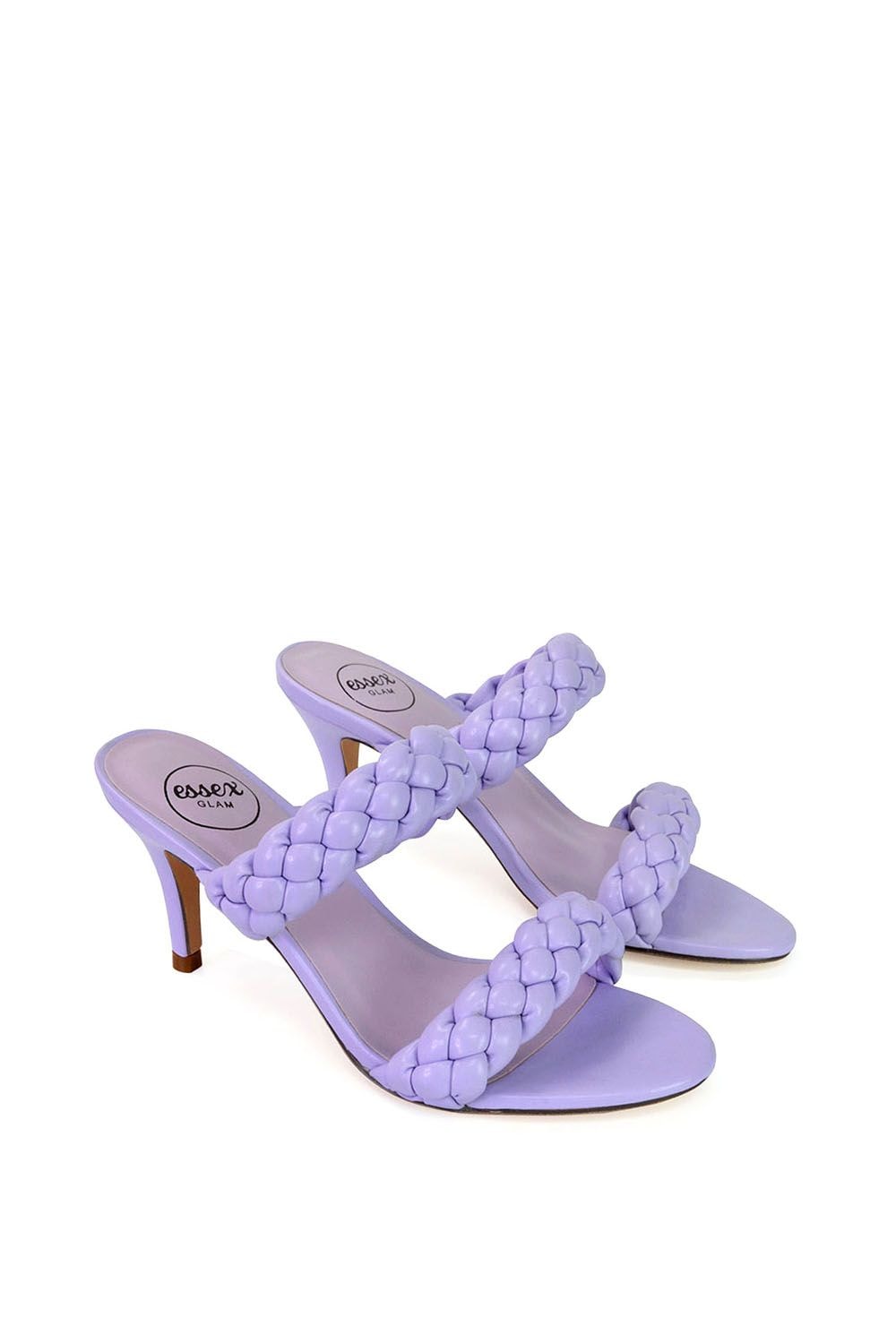 XY London Lilac 'Marsha' Square Toe Woven Strap Sandals Mid High Heel ...