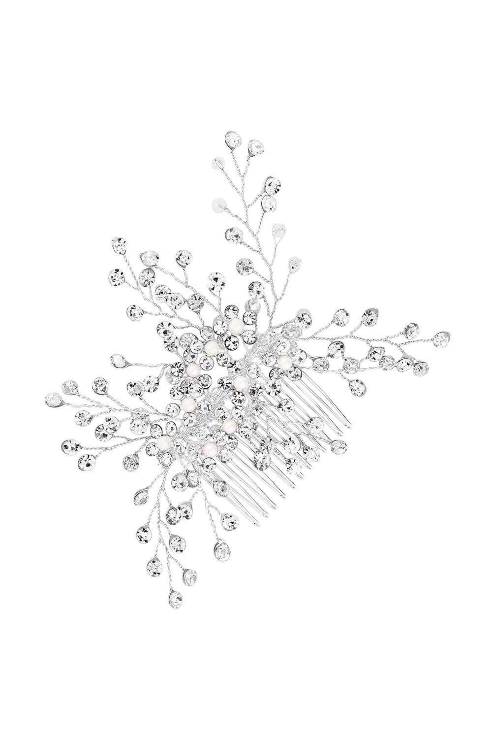 Jon Richard Silver Hazel Crystal Sprig Comb - Gift Pouch | PLT